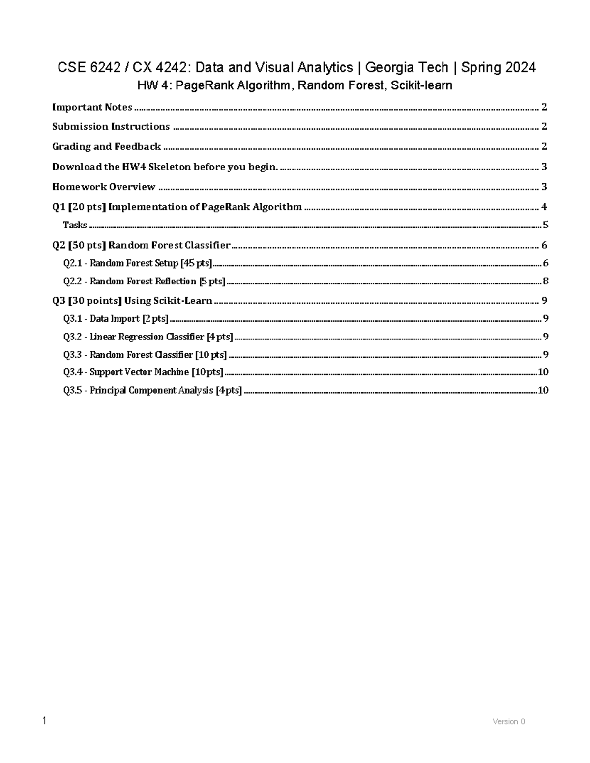 Hw4 - HW4 - HW 4: PageRank Algorithm, Random Forest, Scikit-learn CSE ...