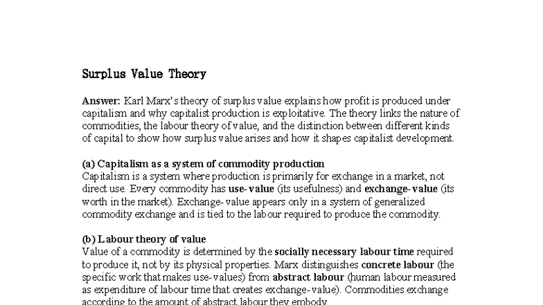 Surplus Value Theory Explained: Insights from KARL MARX - Studocu
