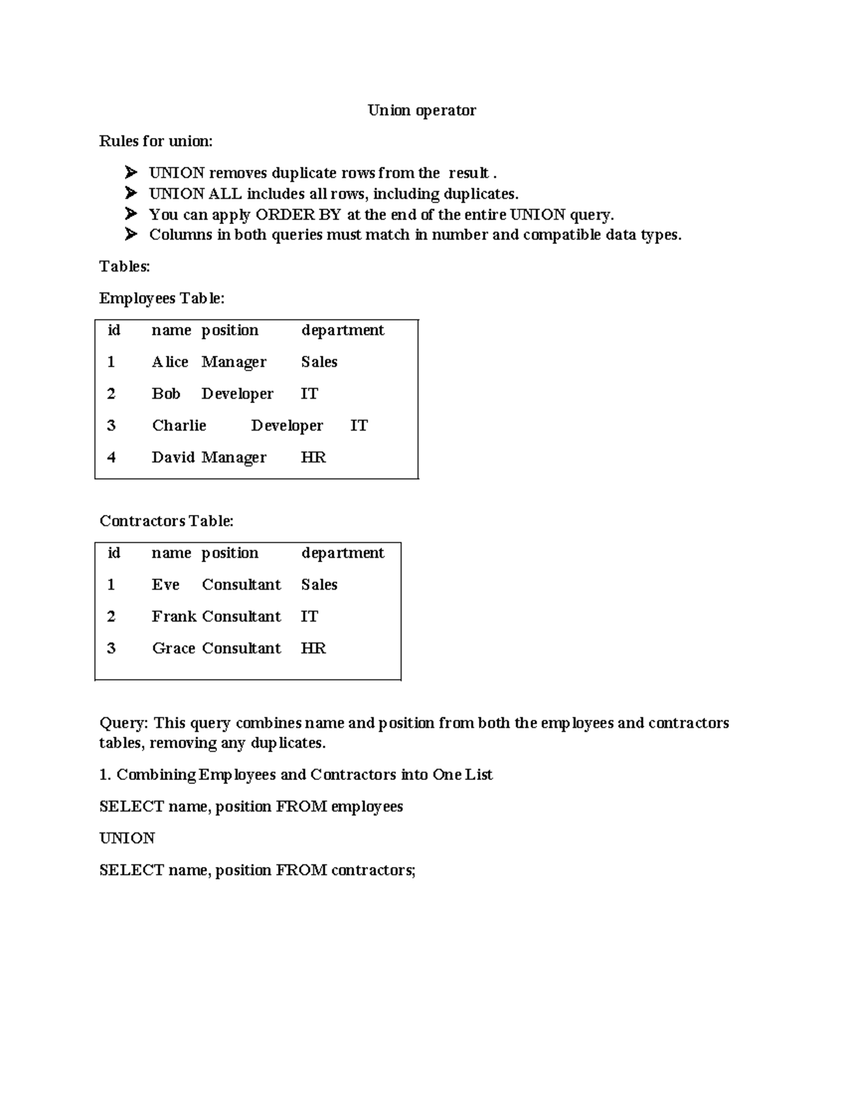 SQL Union, Intersect, and Except Operators Explained (CS101) - Studocu