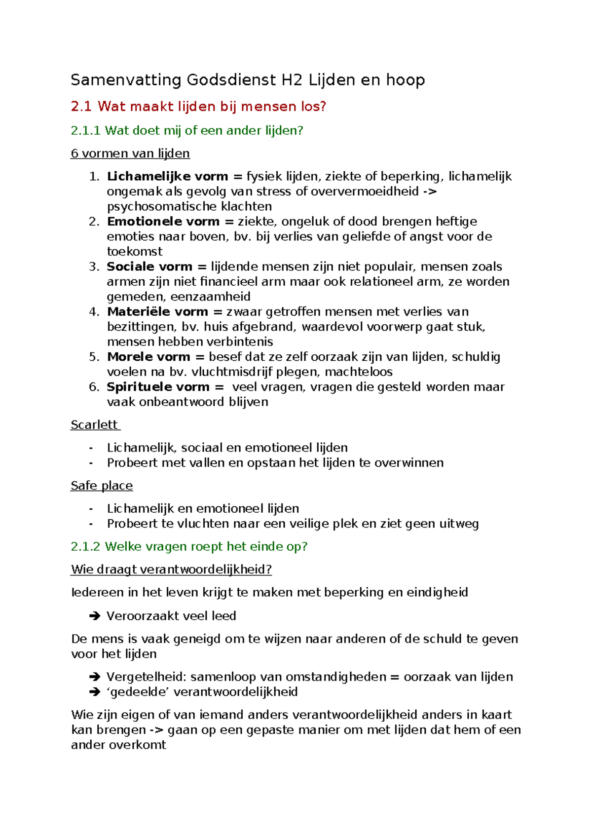 Samenvatting Godsdienst H2: Lijden en Hoop - Vormen en Betekenis - Studocu