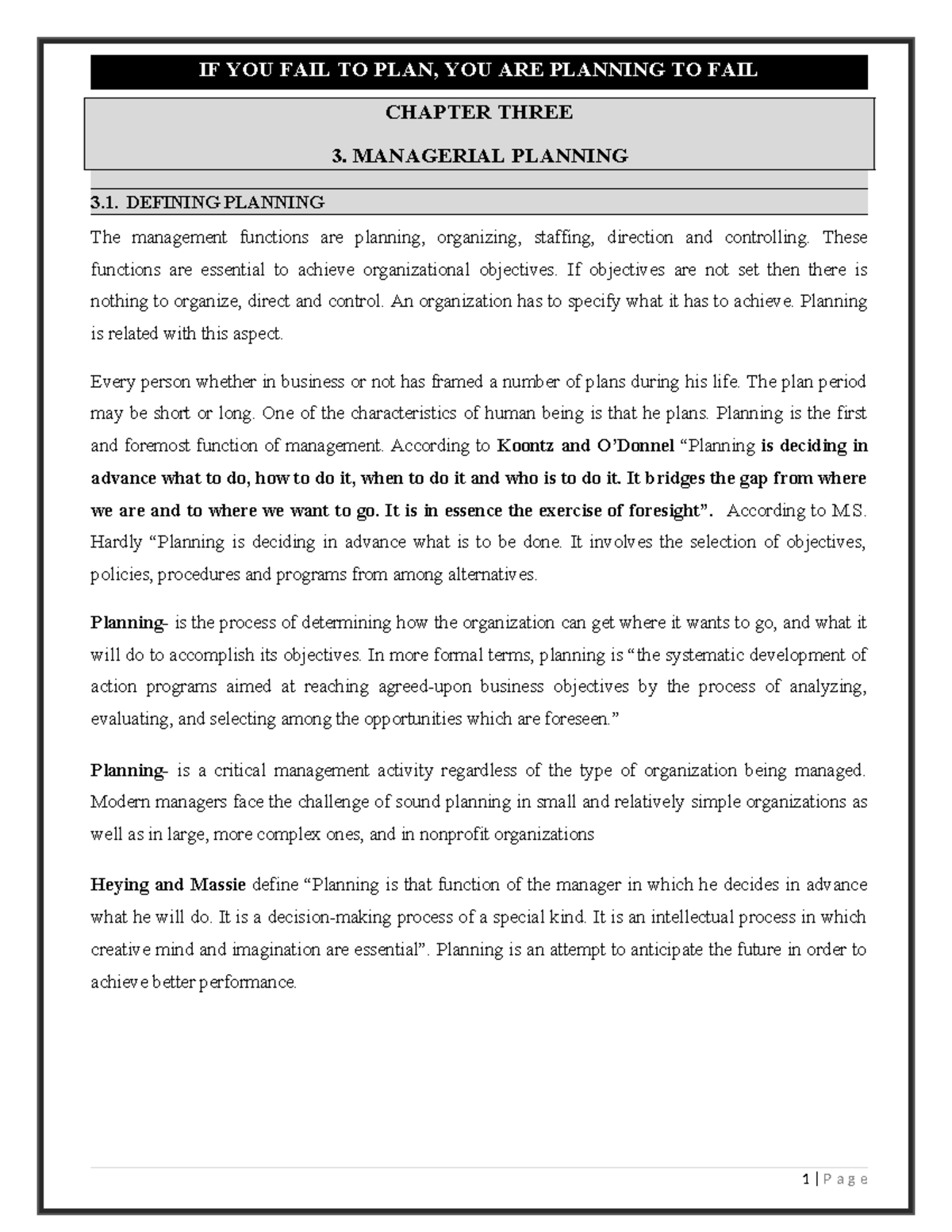 Chapter-3 Planning Function - CHAPTER THREE 3. MANAGERIAL PLANNING 3 ...