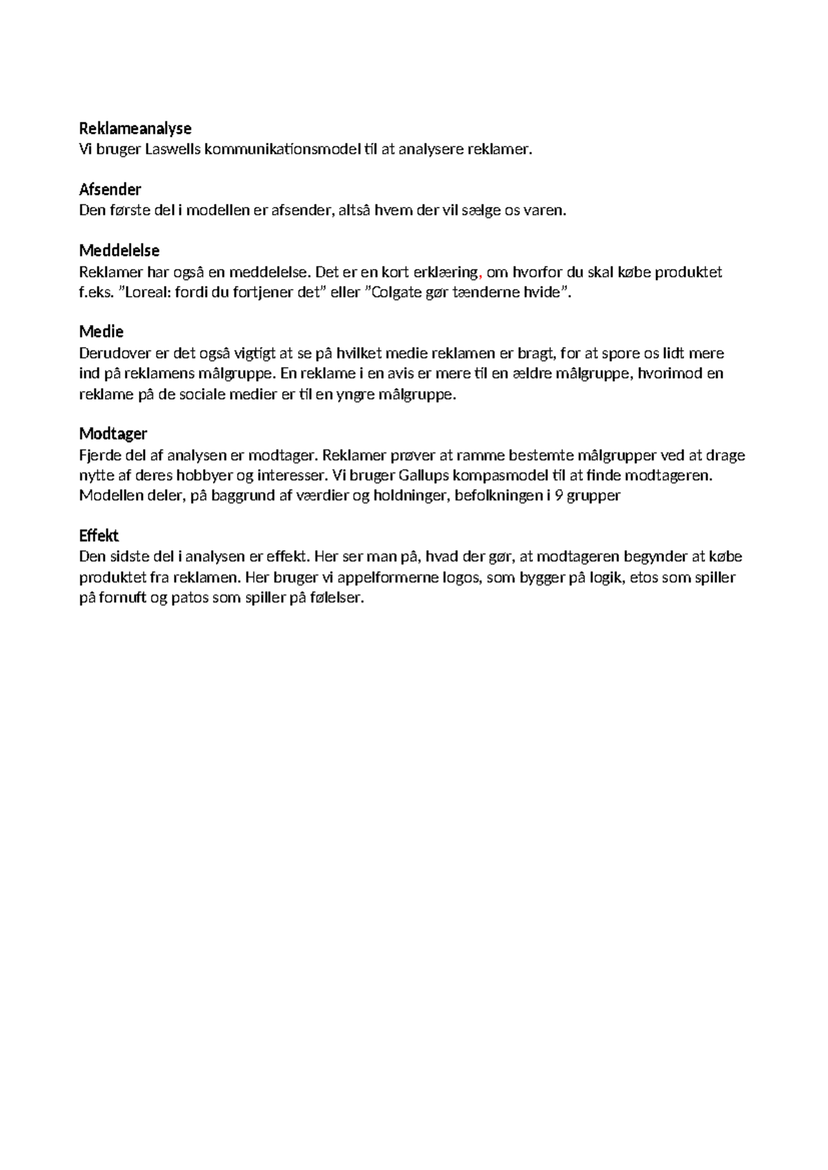 Reklameanalyse med Laswells Model: Afsender, Meddelelse, Modtager ...