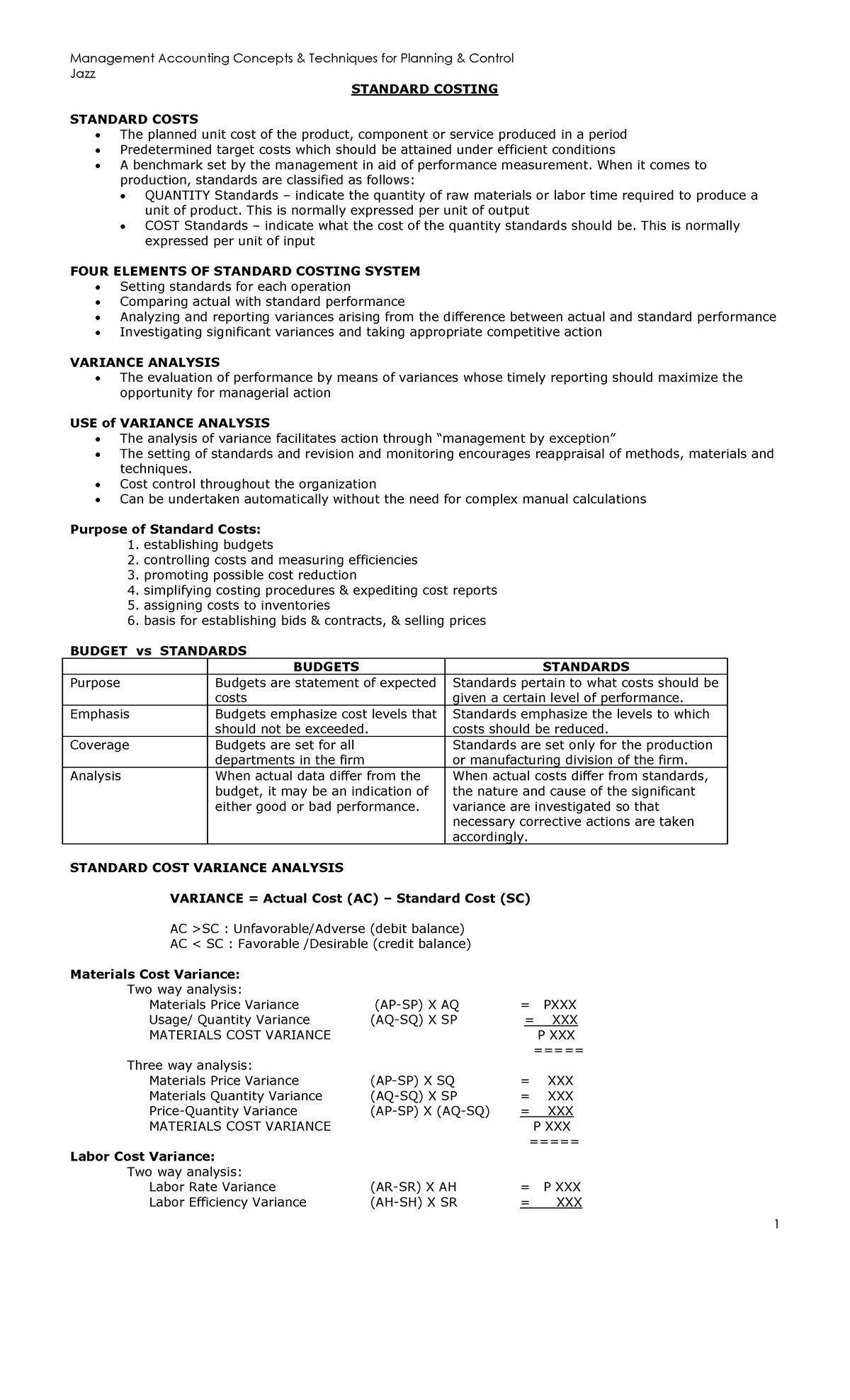Standard Costing - ... - Warning: TT: undefined function: 32 Jazz STANDARD COSTING STANDARD ...