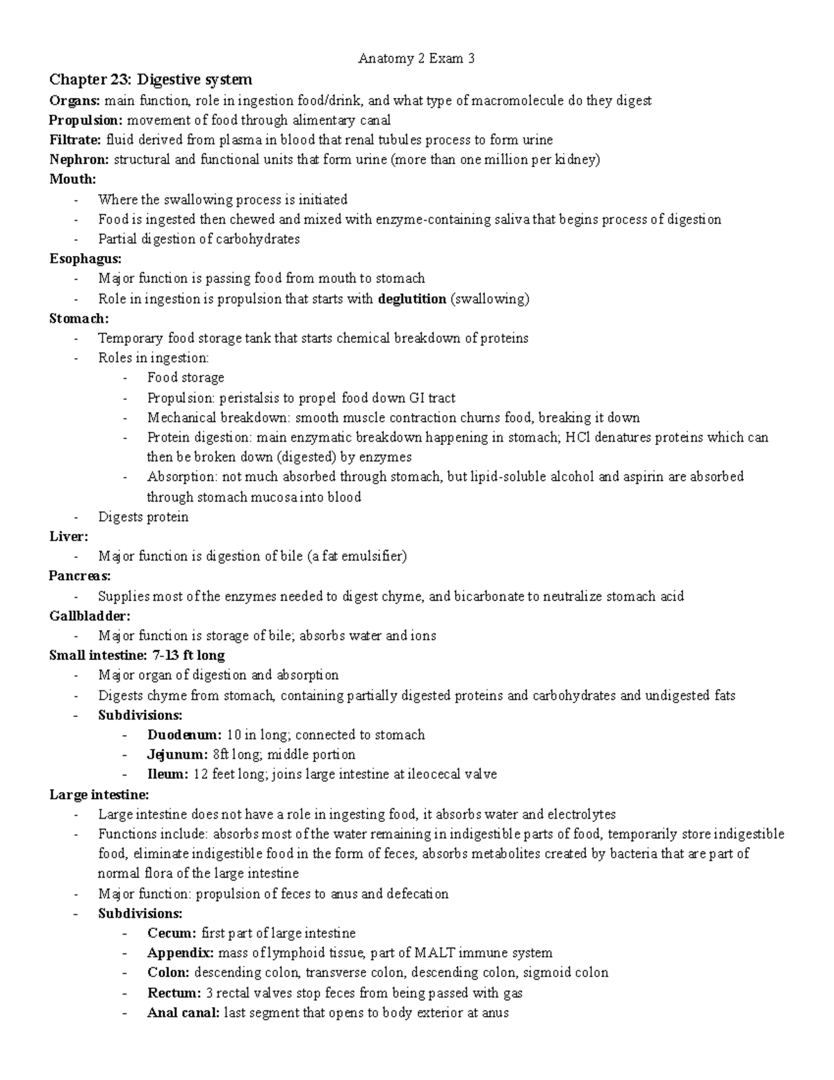 Final Exam Study Guide for PSY 101: Digestive and Urinary Systems - Studocu