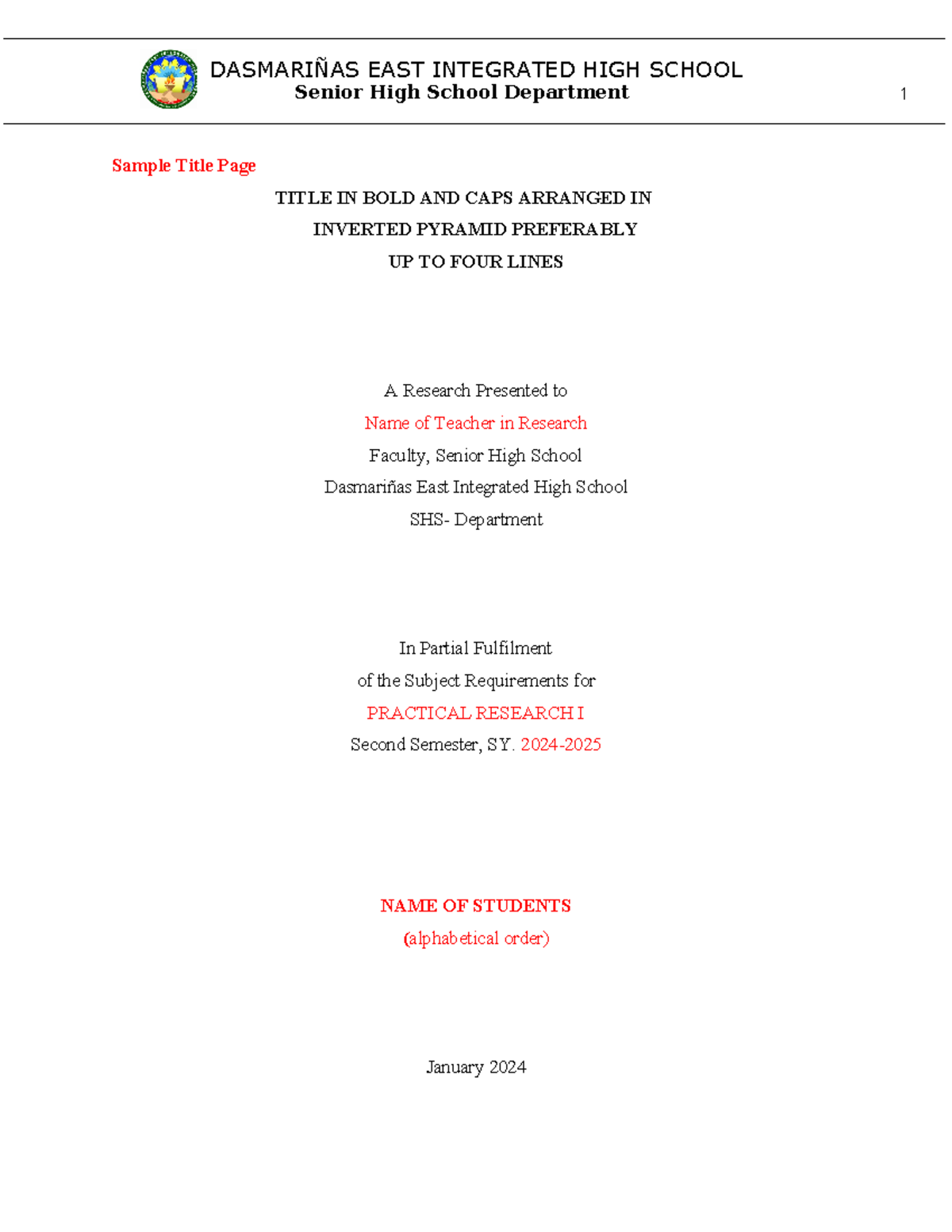 Proposed Template for Practical Research I (SHS) - 2nd Sem, SY 2024 ...