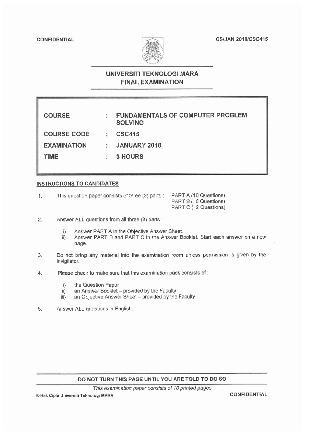 CSC415 JAN 2018 Final Exam - Fundamentals of Computer Problem Solving ...