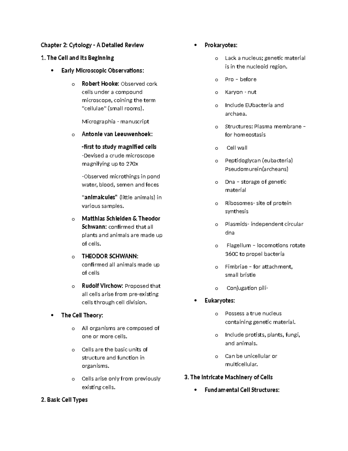 Chapter 2: Cytology - Key Concepts and Cell Structures Overview - Studocu