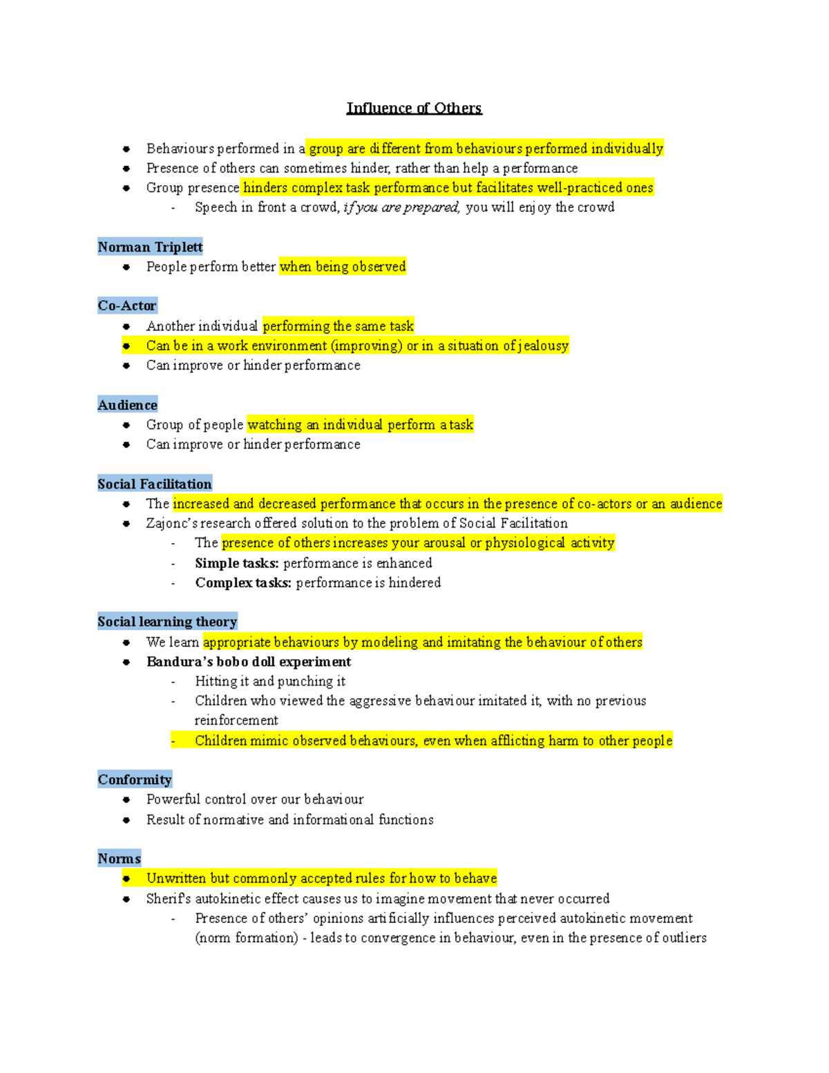 Influence of Others: Social Behaviors and Group Dynamics Notes - Studocu