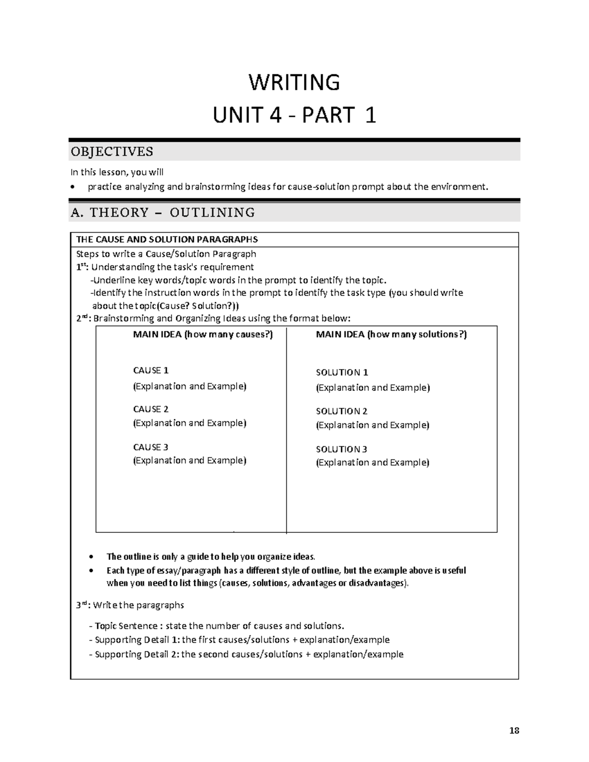 Handout - Writing - Unit 4 - Part 1 - WRITING UNIT 4 - PART 1 In this ...