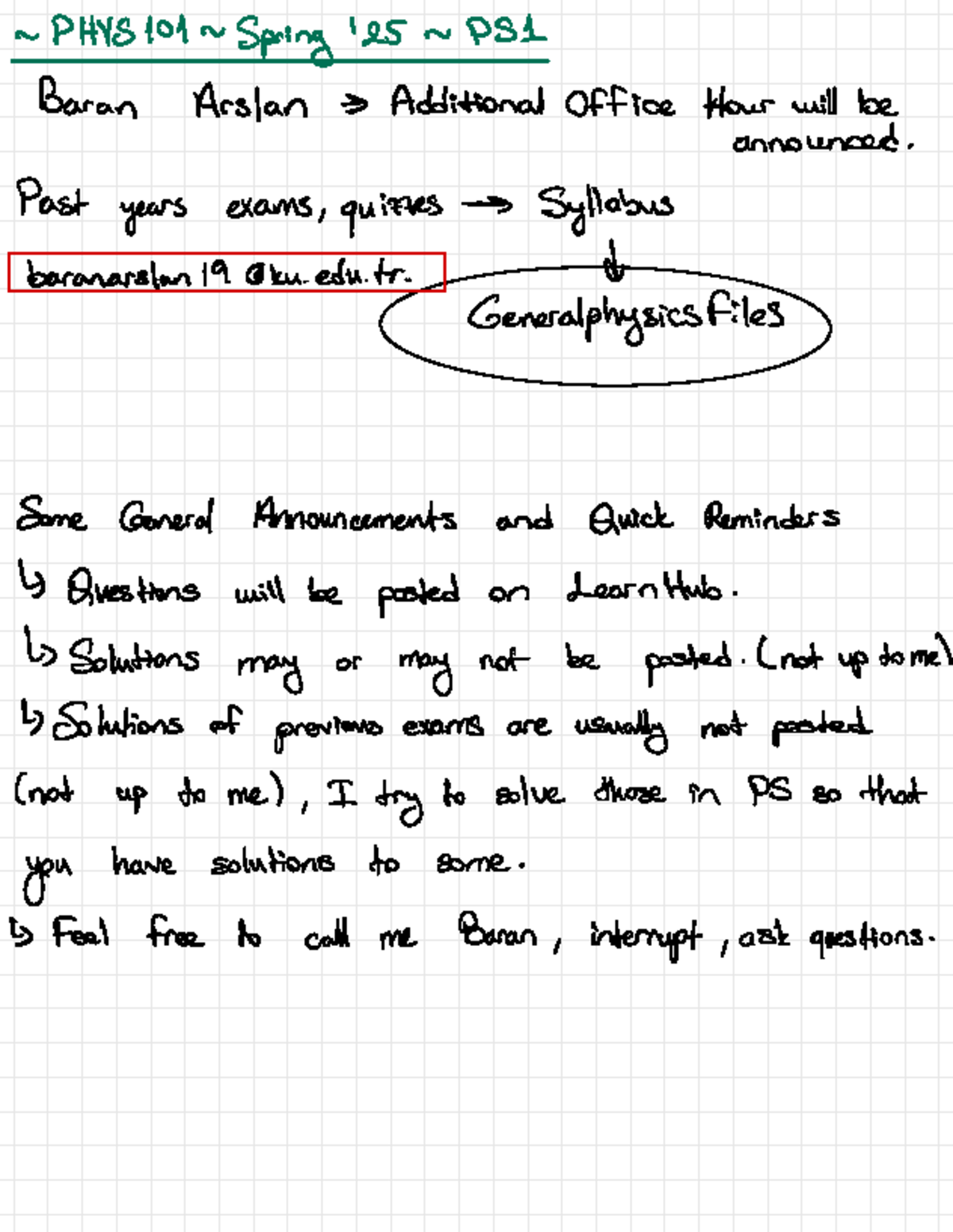 PHYS 101 Spring 2025 PS1 - Problems Covered in Lecture PS - Studocu