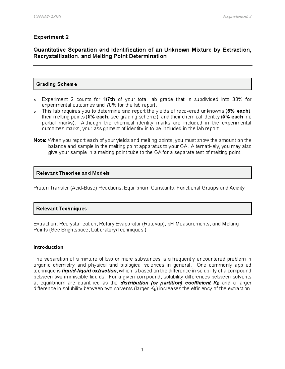 LAB 2 - CHEM 101: Quantitative Separation of Unknown Mixtures - Studocu