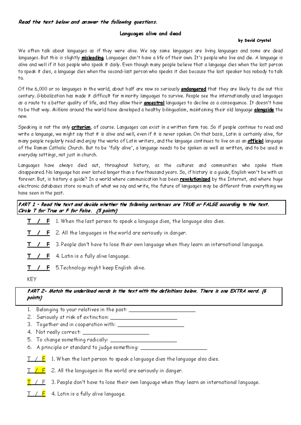 A-level-reading - aaaa - Read the text below and answer the following ...