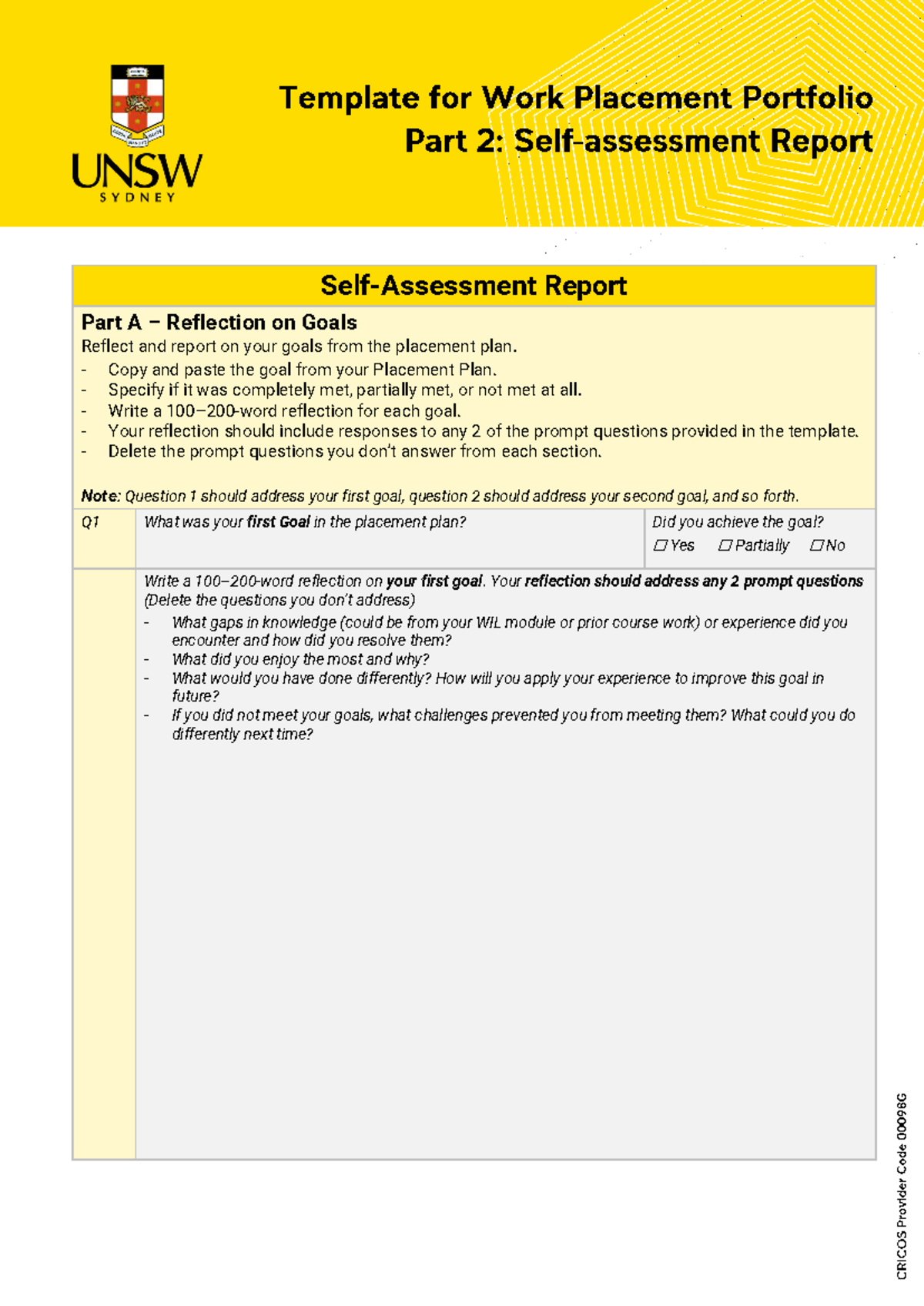 Reflection on Goals: Placement Plan Assessment 2 Part 2 Report - Studocu
