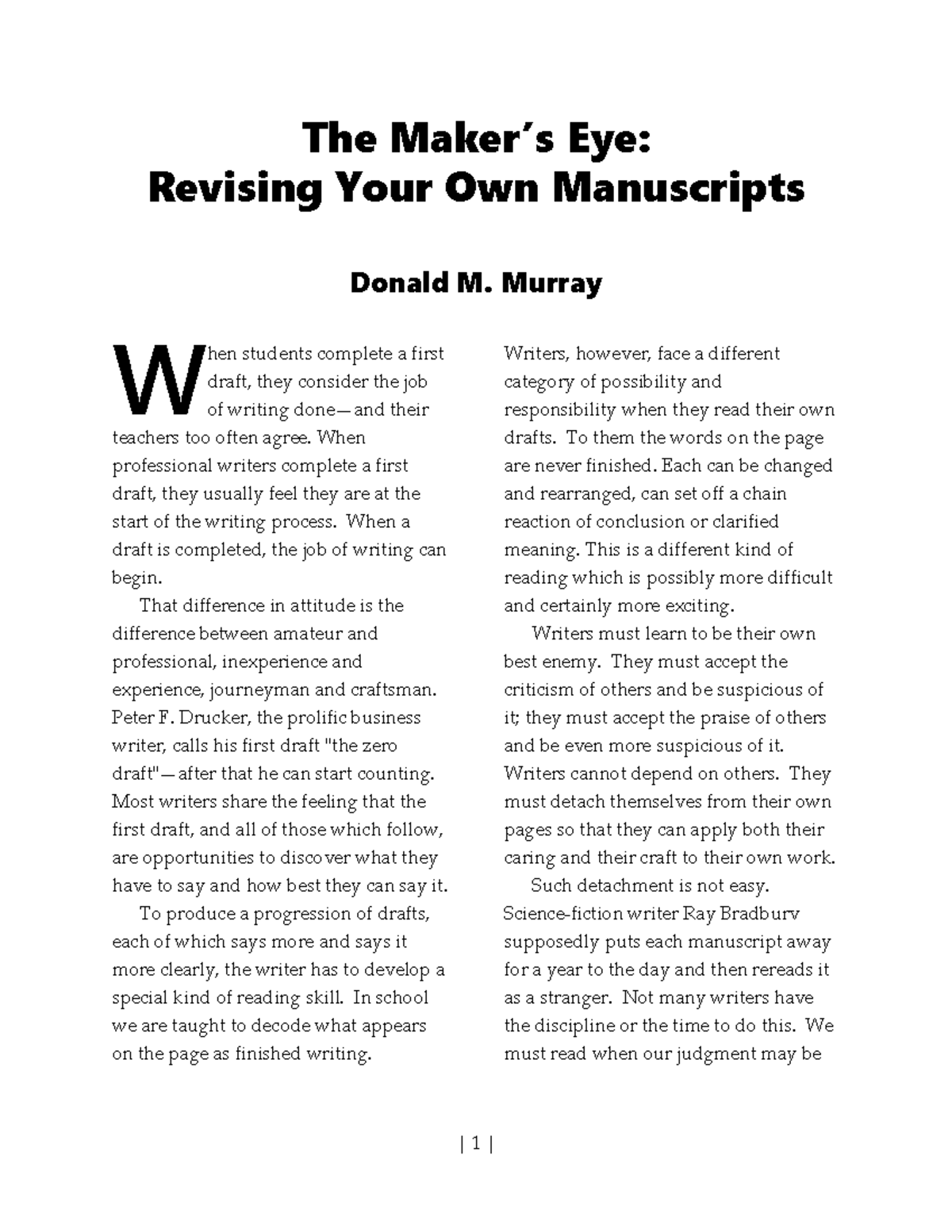 Revising Manuscripts: Insights from Donald M. Murray - Studocu