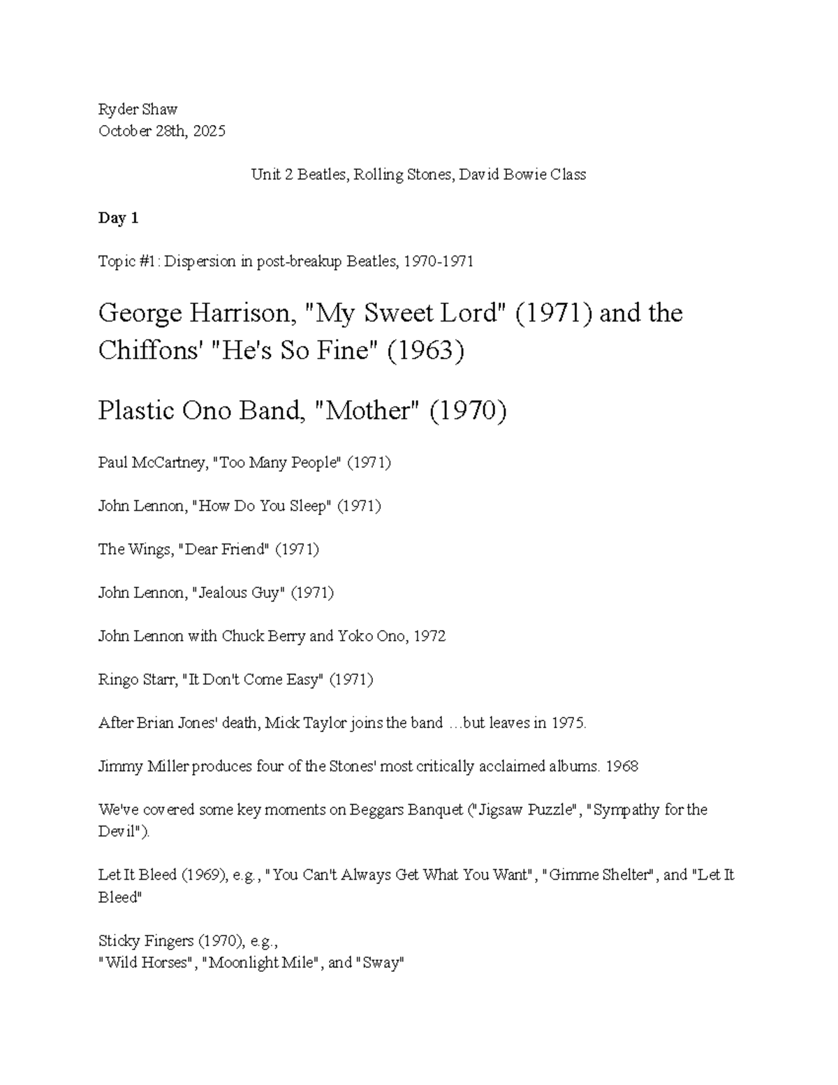 BSB Midterm Unit 2: The Evolution of Rock Icons - Beatles, Bowie ...