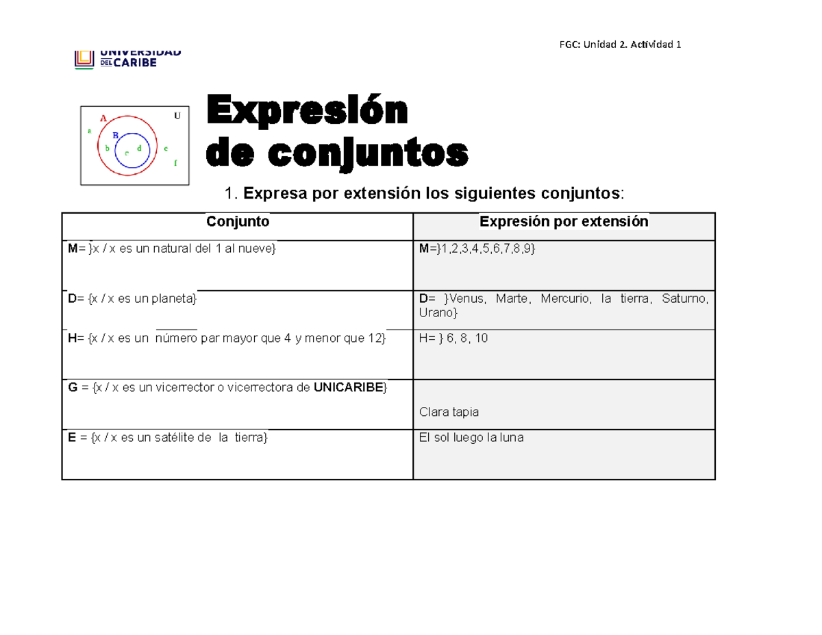Unidad 2. Actividad 1. Expresiones de conjuntos - FGC: Unidad 2. Actividad 1 Expresión de ...