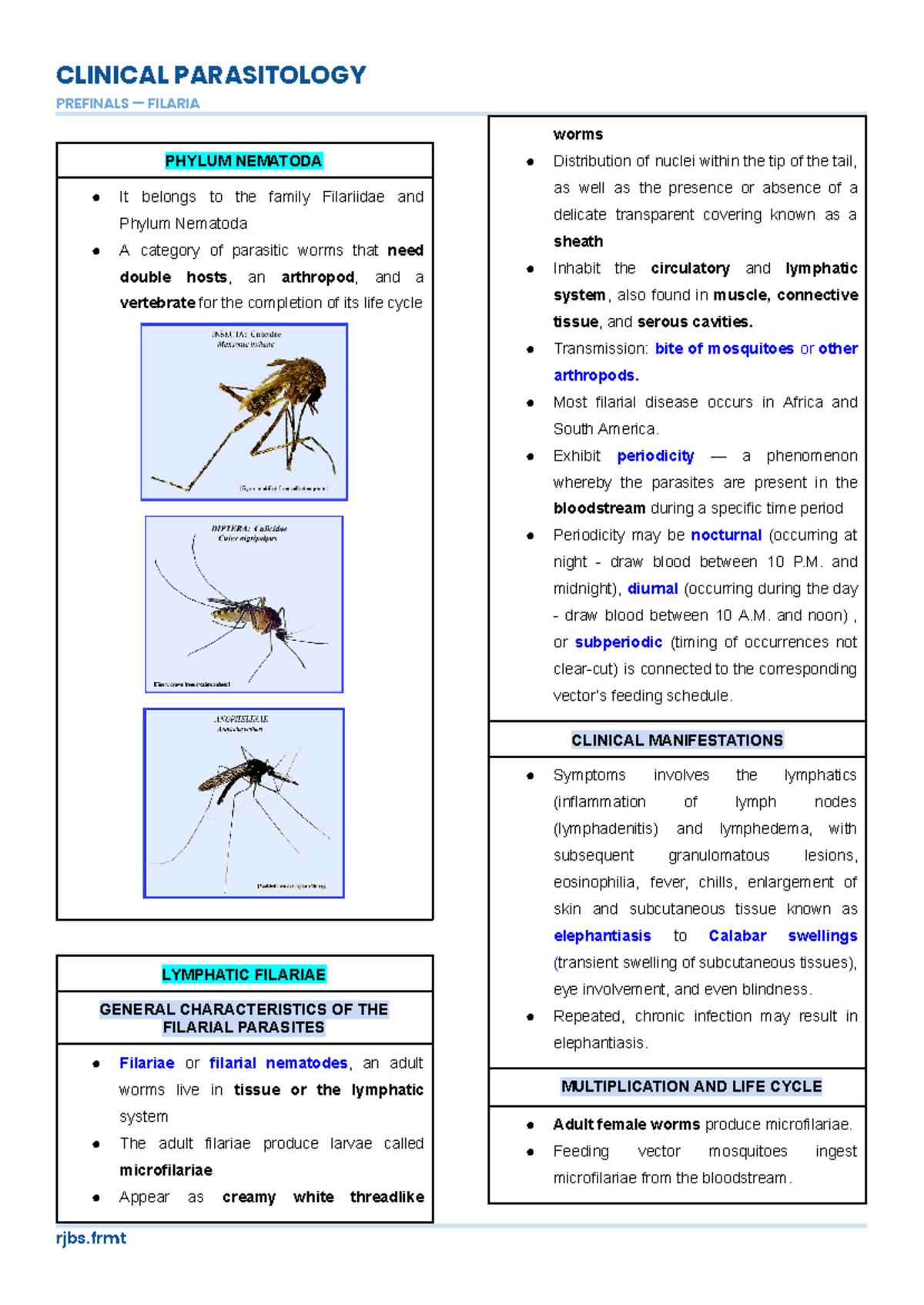 Filaria - Hbhh - PREFINALS — FILARIA PHYLUM NEMATODA It belongs to the ...