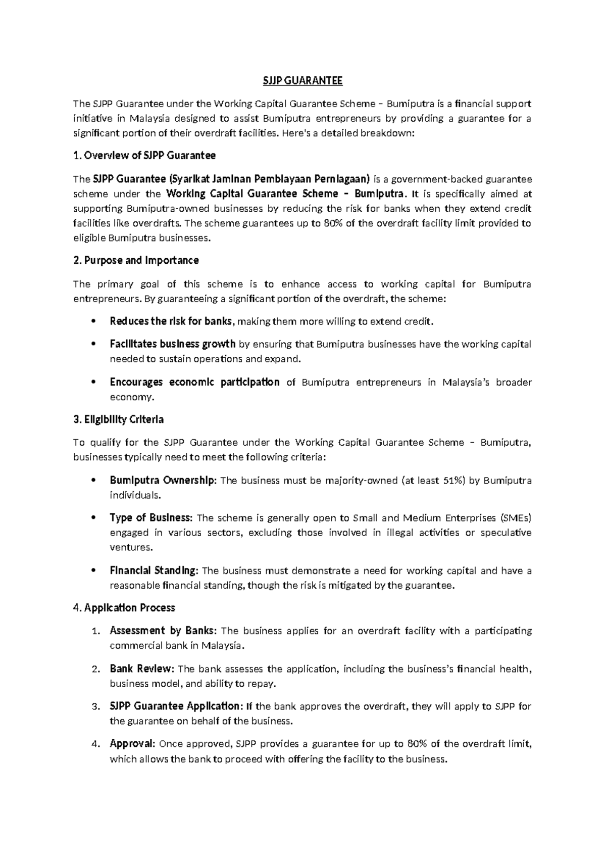 Overview of SJPP Guarantee under Working Capital Scheme - Studocu