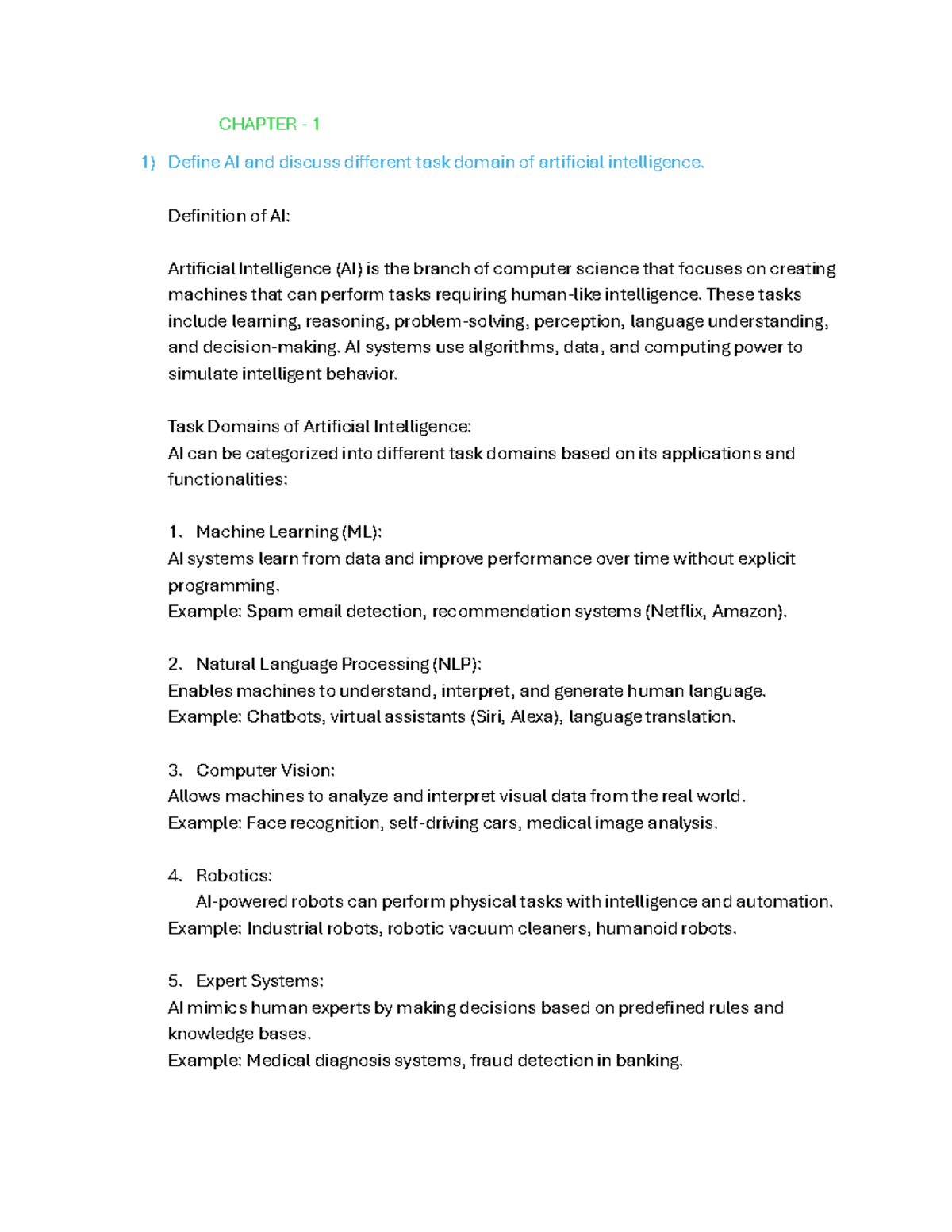 AI CHAPTER 1: Defining AI and Its Task Domains, Characteristics, and ...