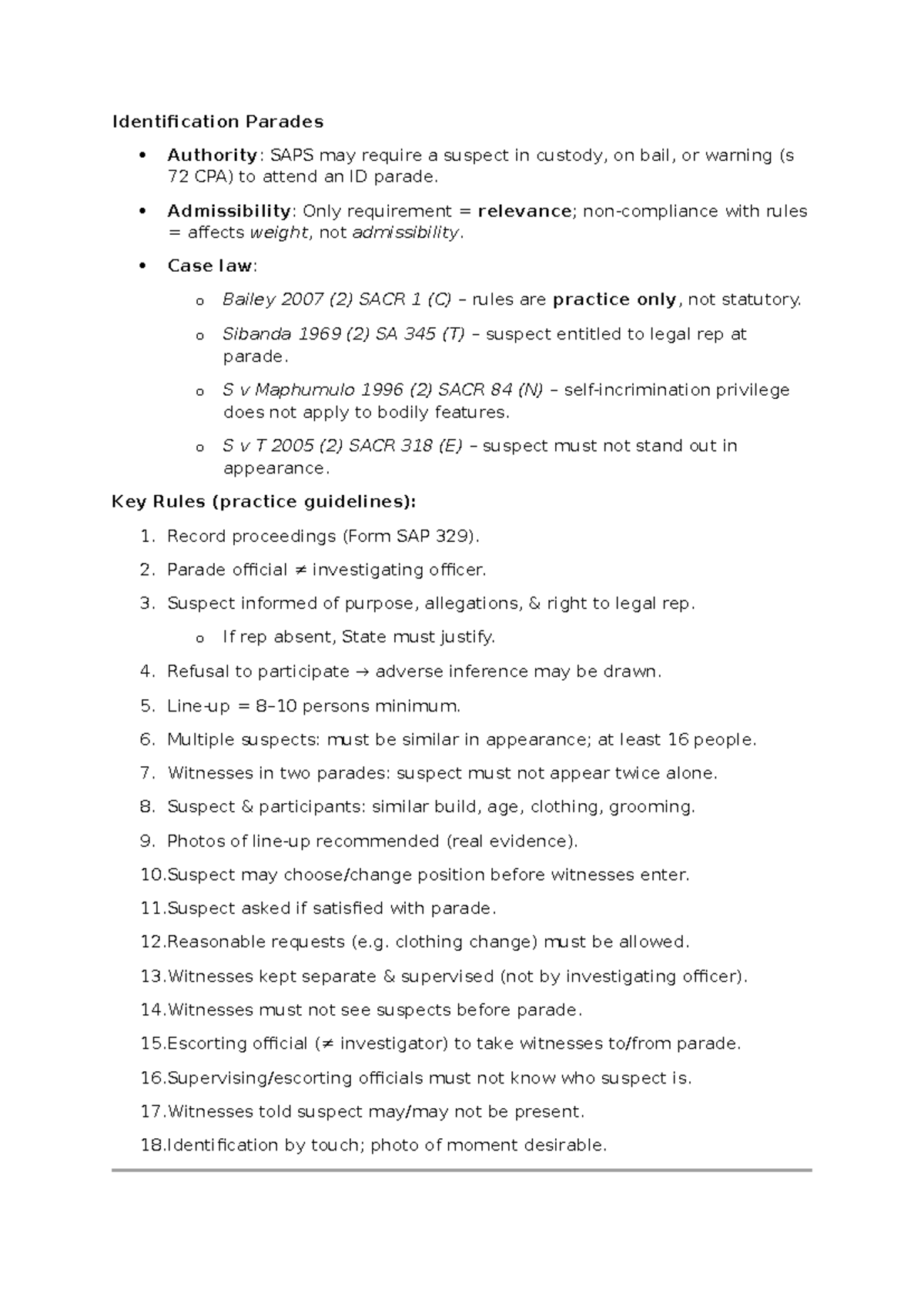 Identification Parades: Legal Guidelines and Case Law Analysis - Studocu