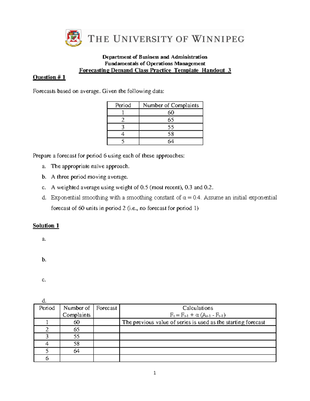 Forecasting Demand Class Practice Template Handout 3 Analysis - Studocu