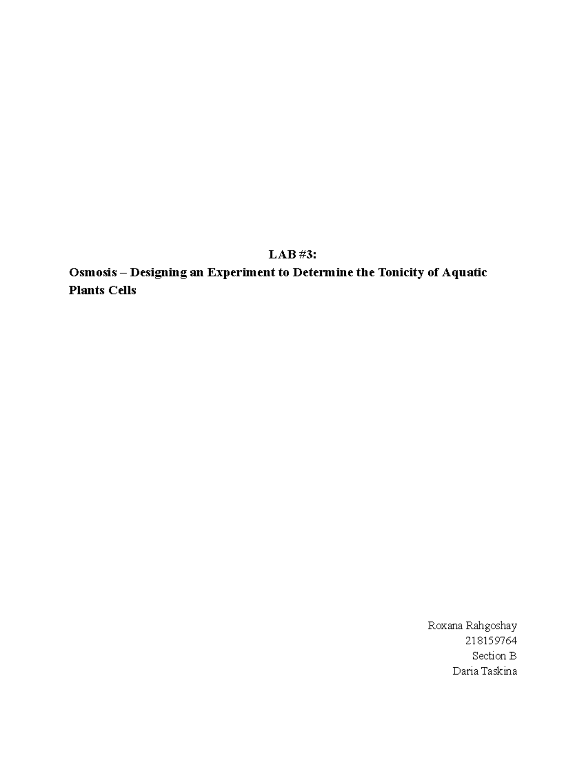Bio Lab 3: Osmosis Experiment Design - 2020 - LAB #3: Osmosis ...