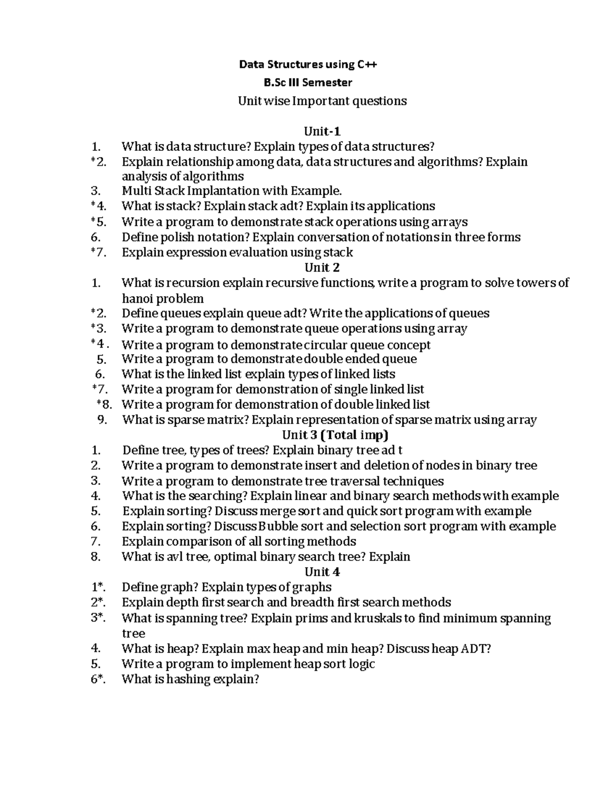 DS Using C++ IMP Questions - Data Structures using C++ B III Semester ...