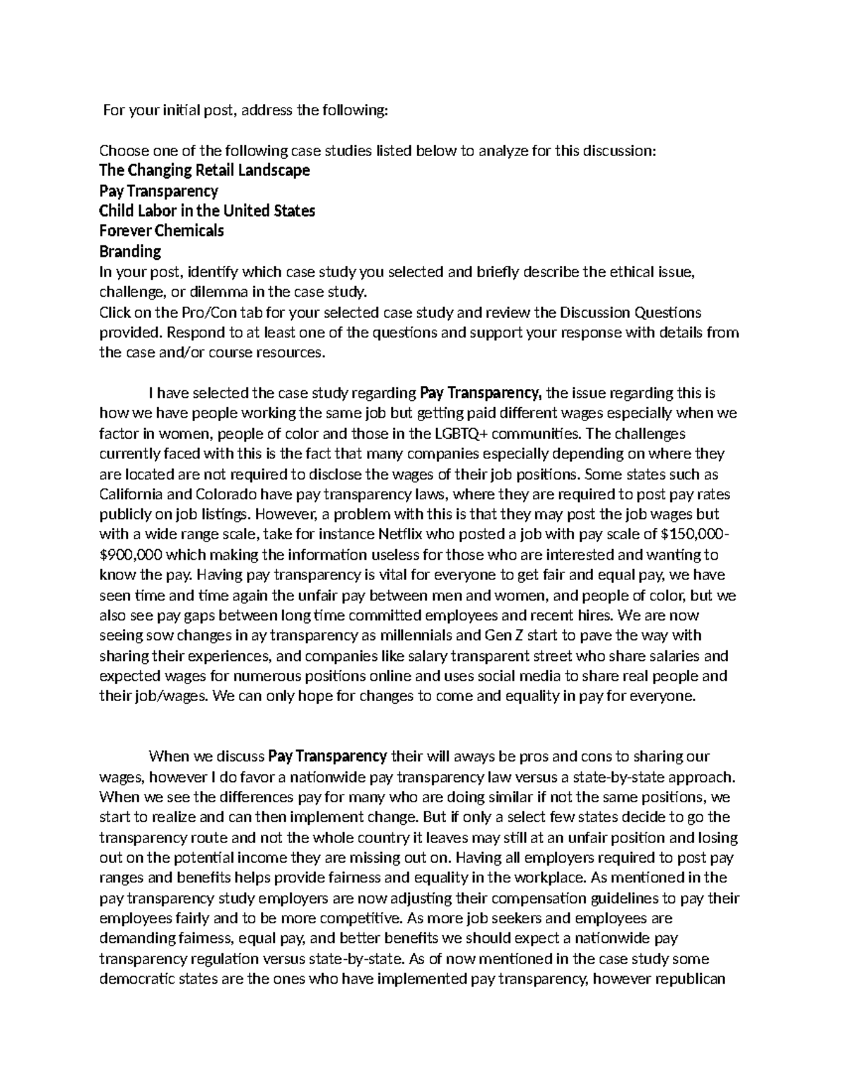 Mod 5 Case Study Analysis: Ethical Issues in Pay Transparency - Studocu