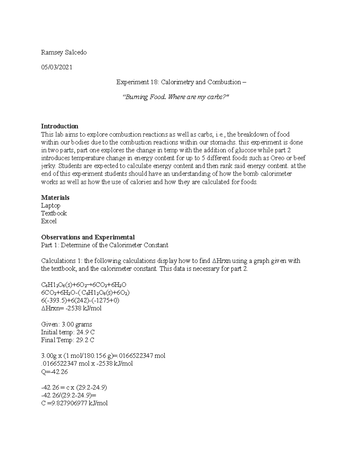 Experiment 18 - This lab aims to explore combustion reactions as well ...