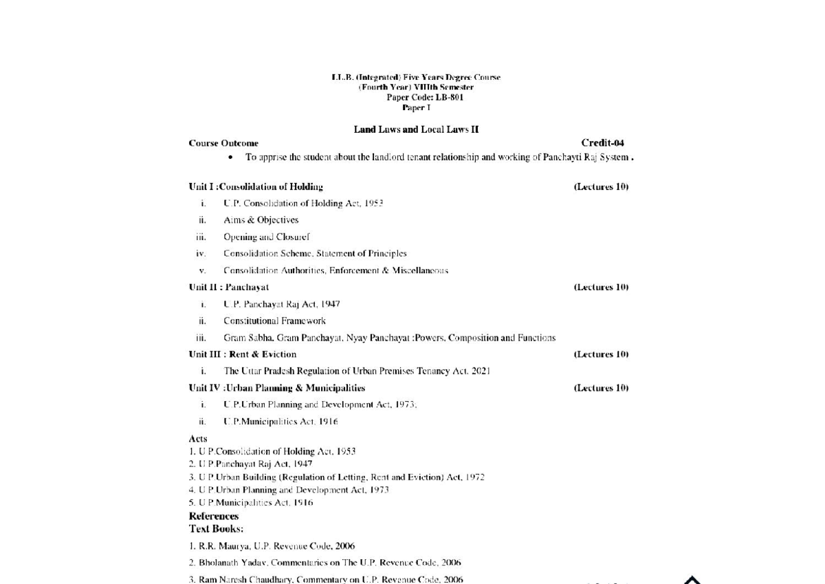 LL.B. (Integrated) 5-Year Course: Semester 8 Syllabus Overview - Studocu