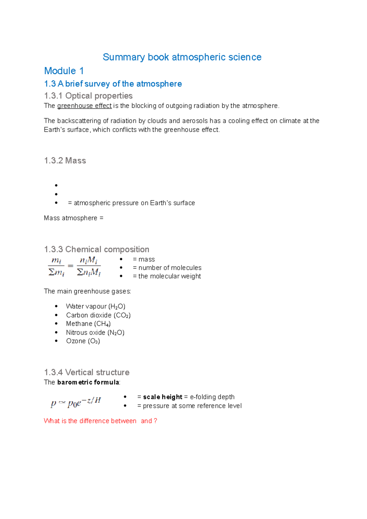 Atmospheric Science Summary: Modules 1 & 3 Overview - Studeersnel
