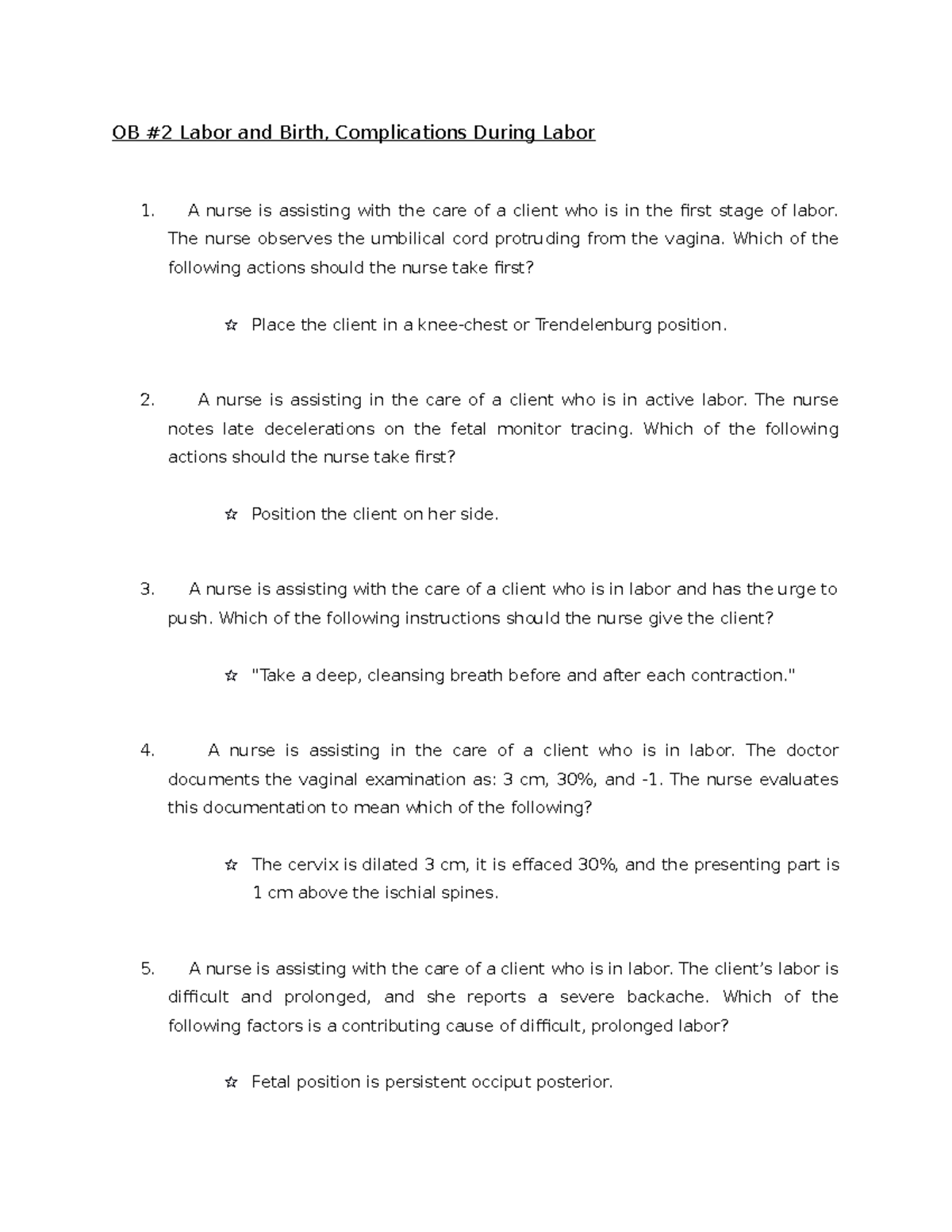 OB #2: Labor, Birth, and Complications Review for Term 3 - Studocu