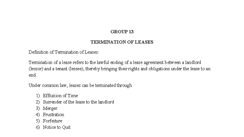 GROUP 13 LAND LAW: Termination of Leases Overview and Case Studies ...