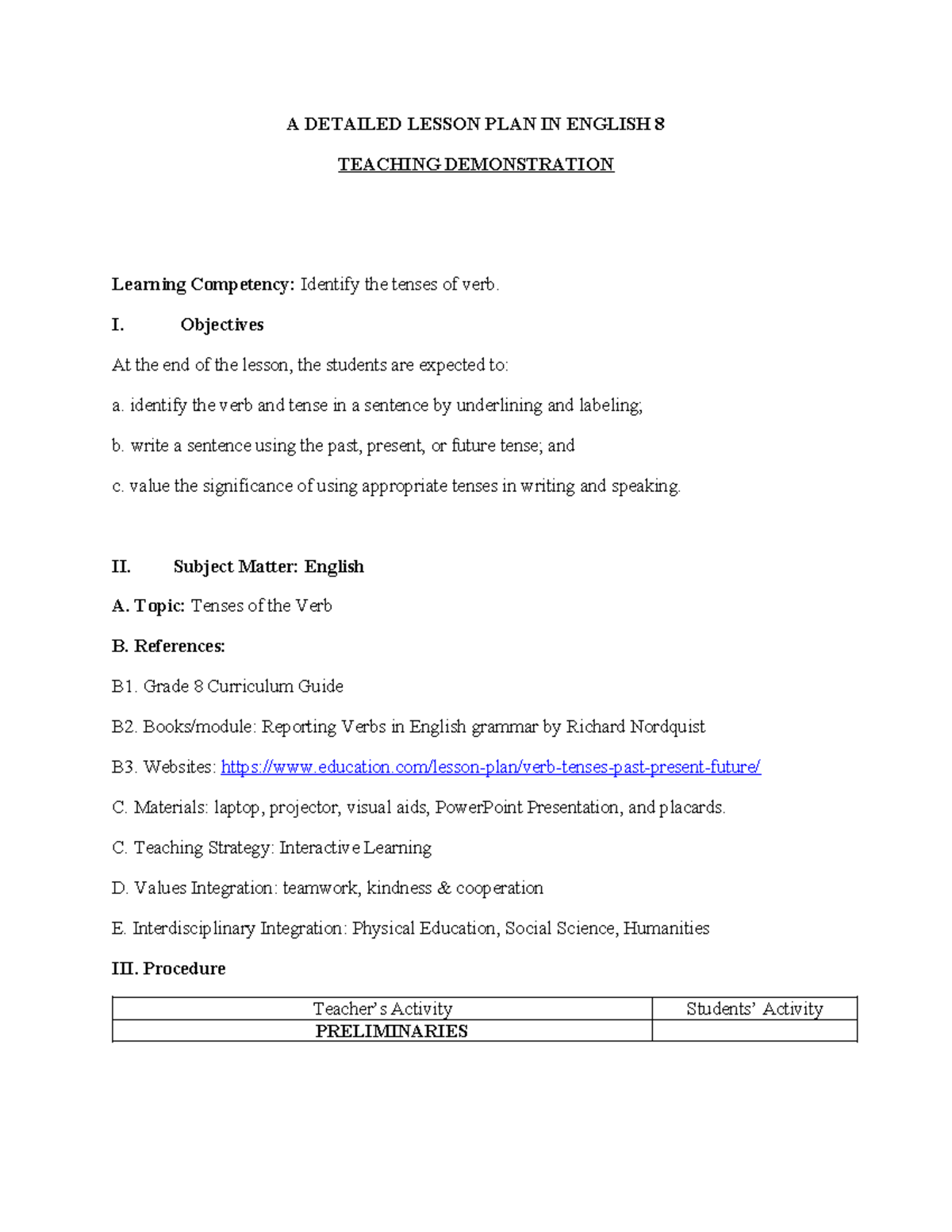 A Detailed Lesson PLAN IN English - Cornelio - A DETAILED LESSON PLAN ...