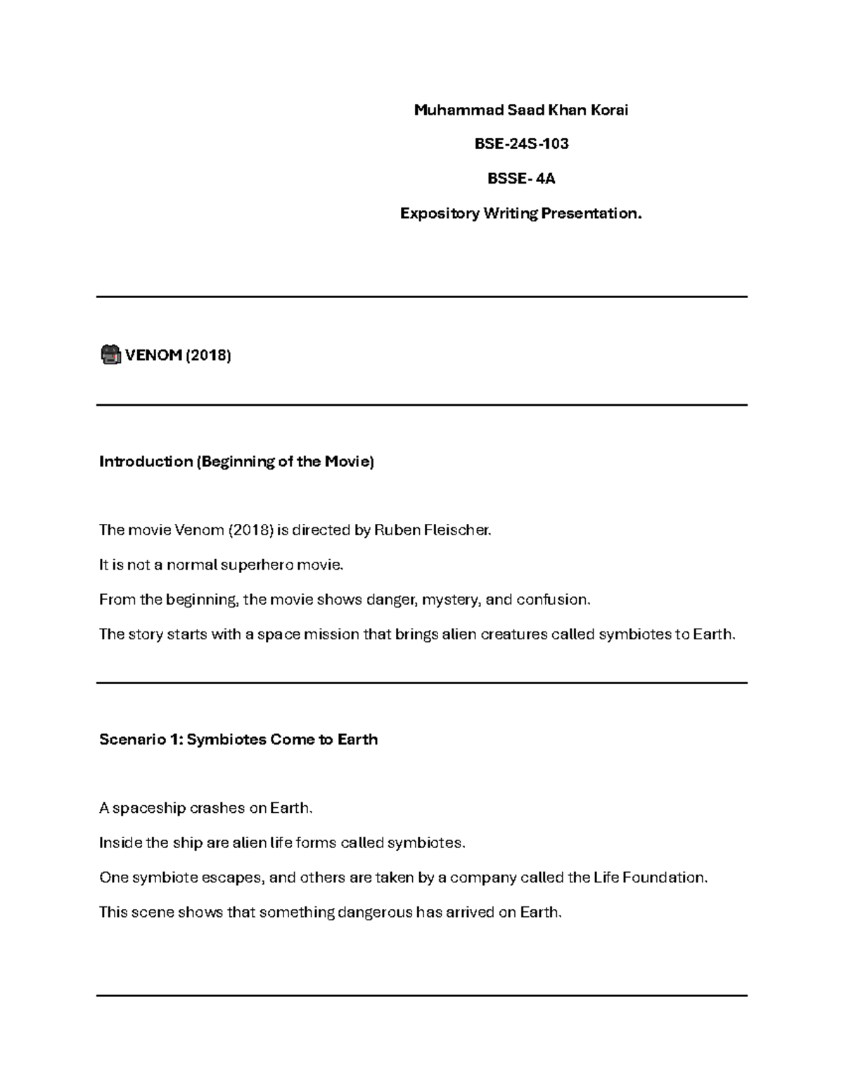 VENOM (2018) Lecture Review: Expository Writing Presentation - Studocu