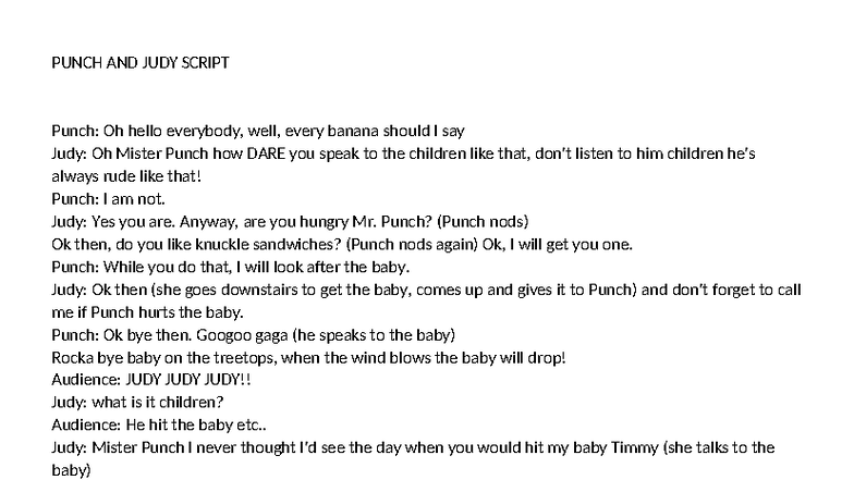 Punch and Judy Script - YH 101 Final Exam - Studocu