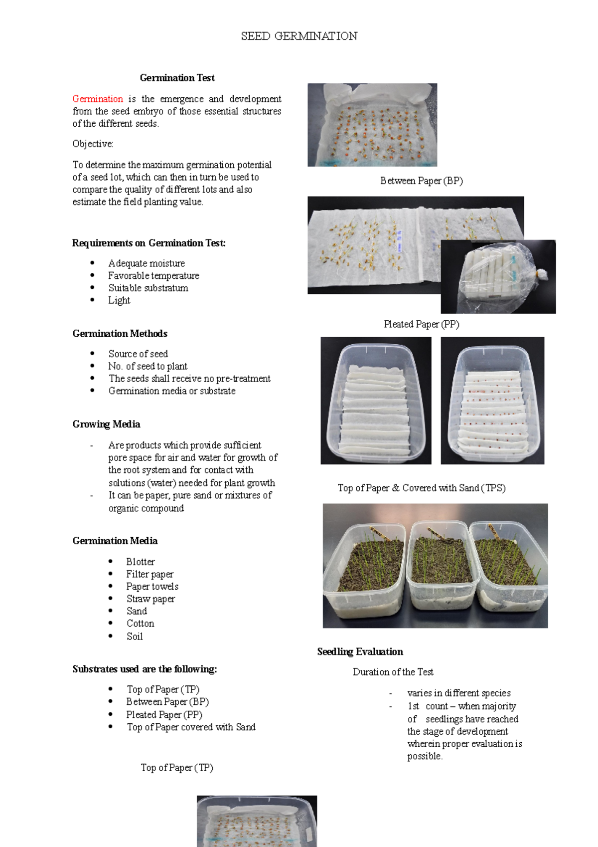 Germination Test Methods and Seed Evaluation Techniques - Studocu