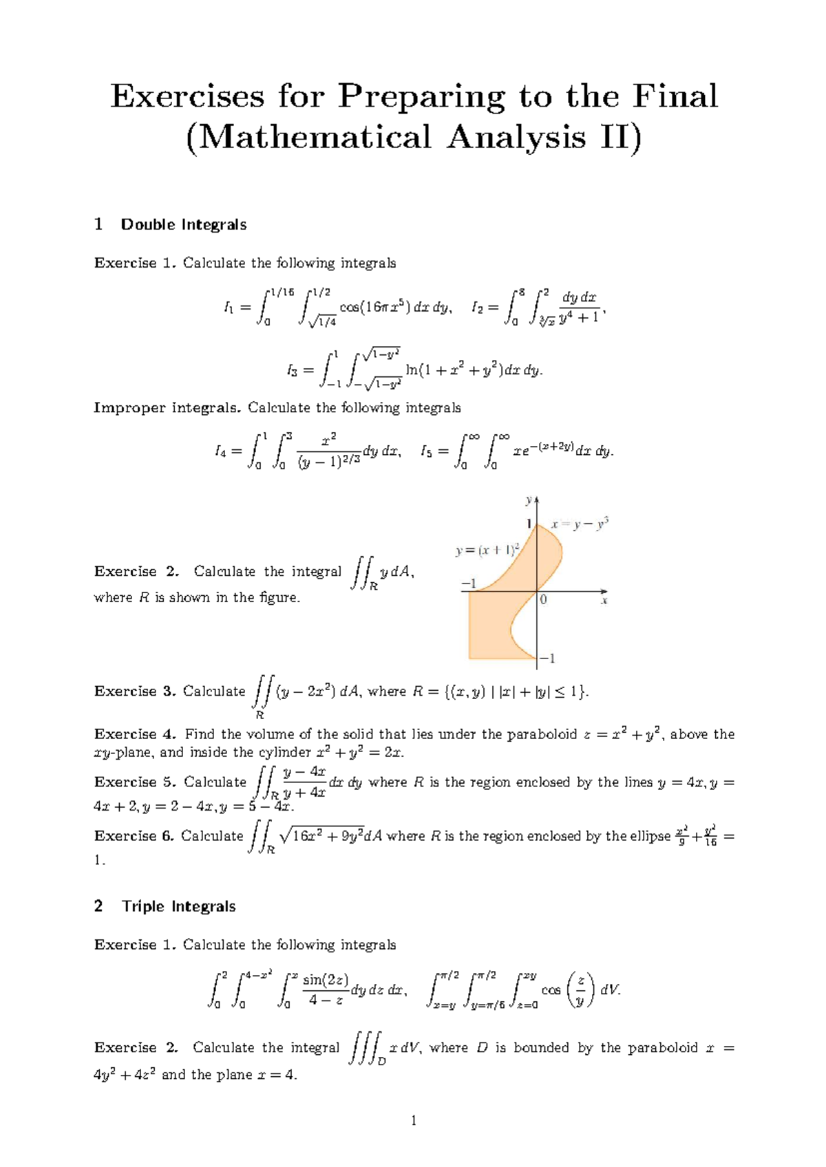 Exercises for Preparing for the Final Exam (Math Analysis II) - Studocu