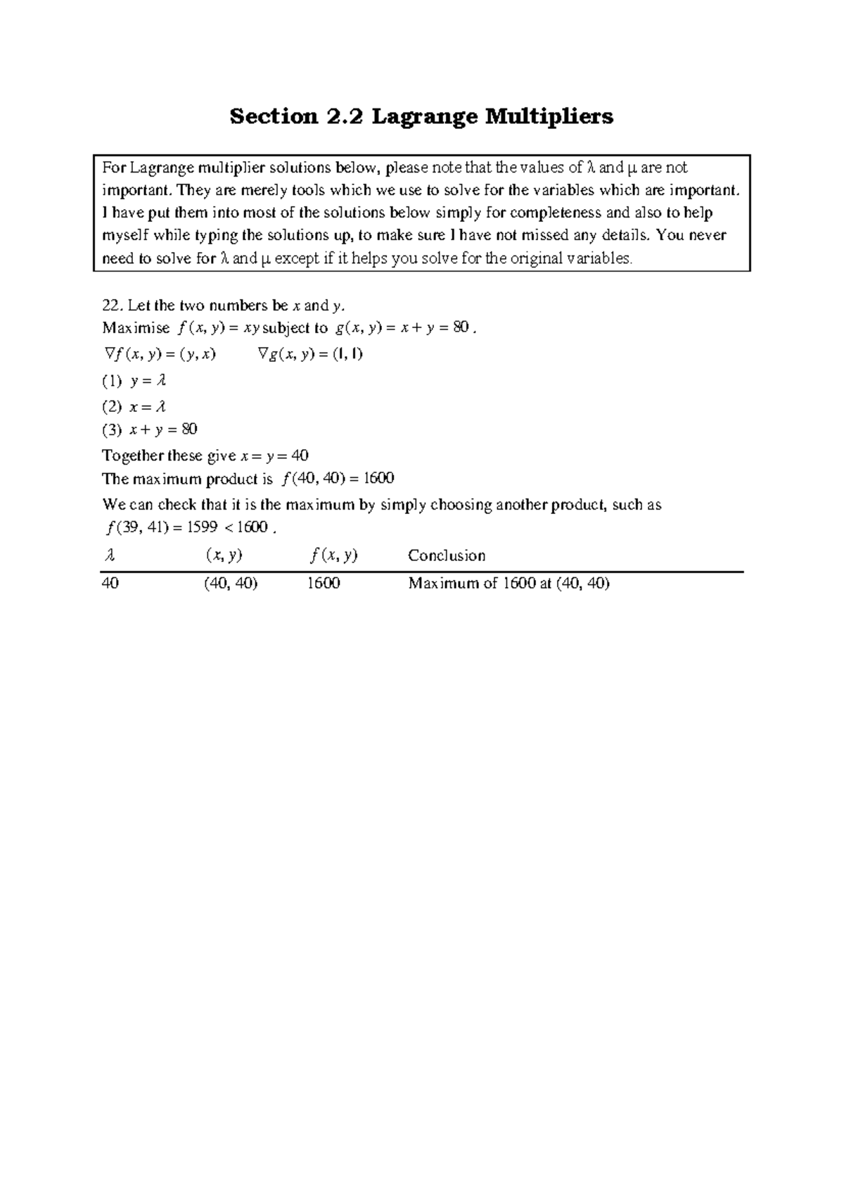 Chapter 4 Numerical Applications: Section 4.3 Solutions on Lagrange ...