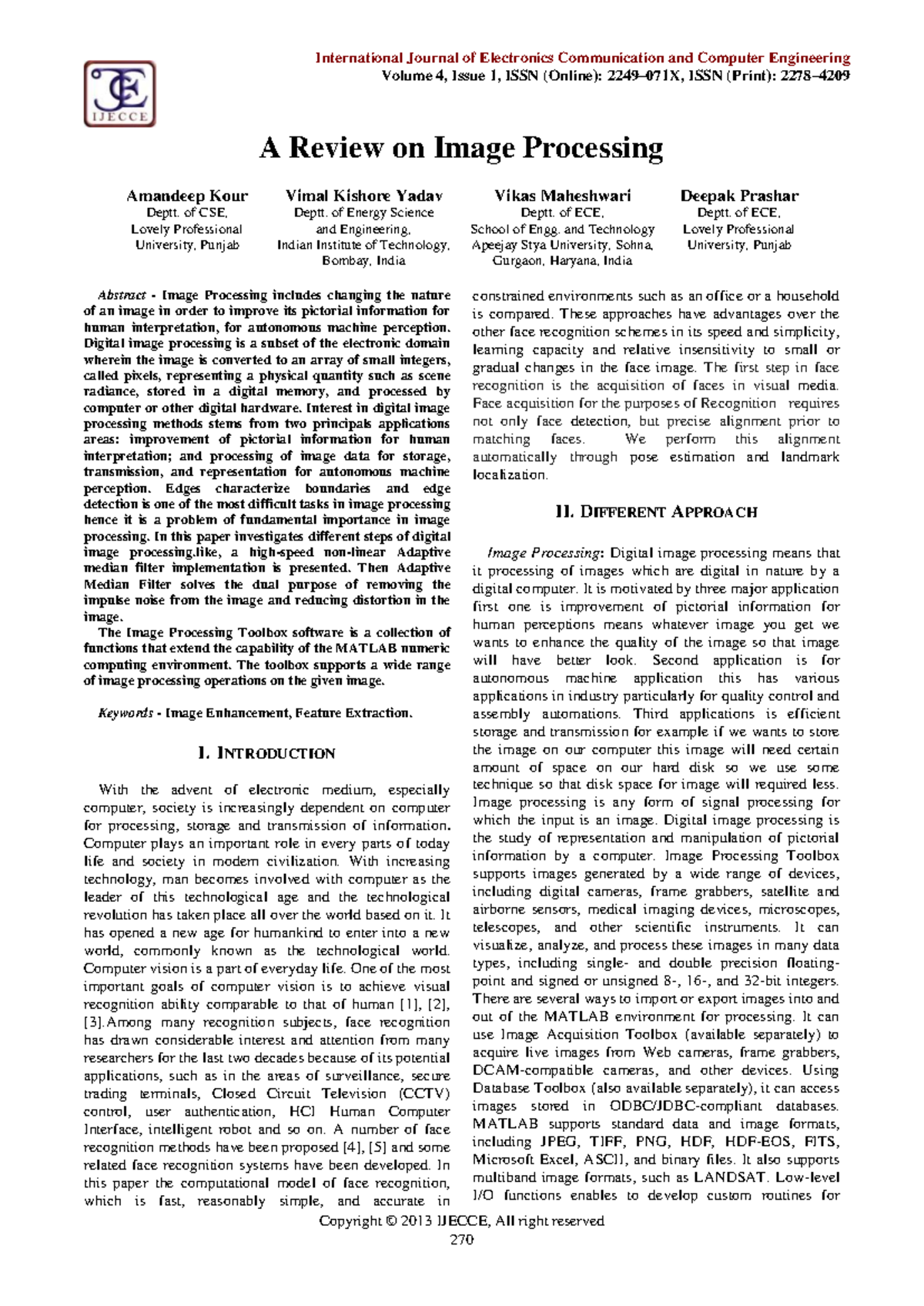 IJECCE 1245 Final Exam: A Comprehensive Review on Image Processing ...