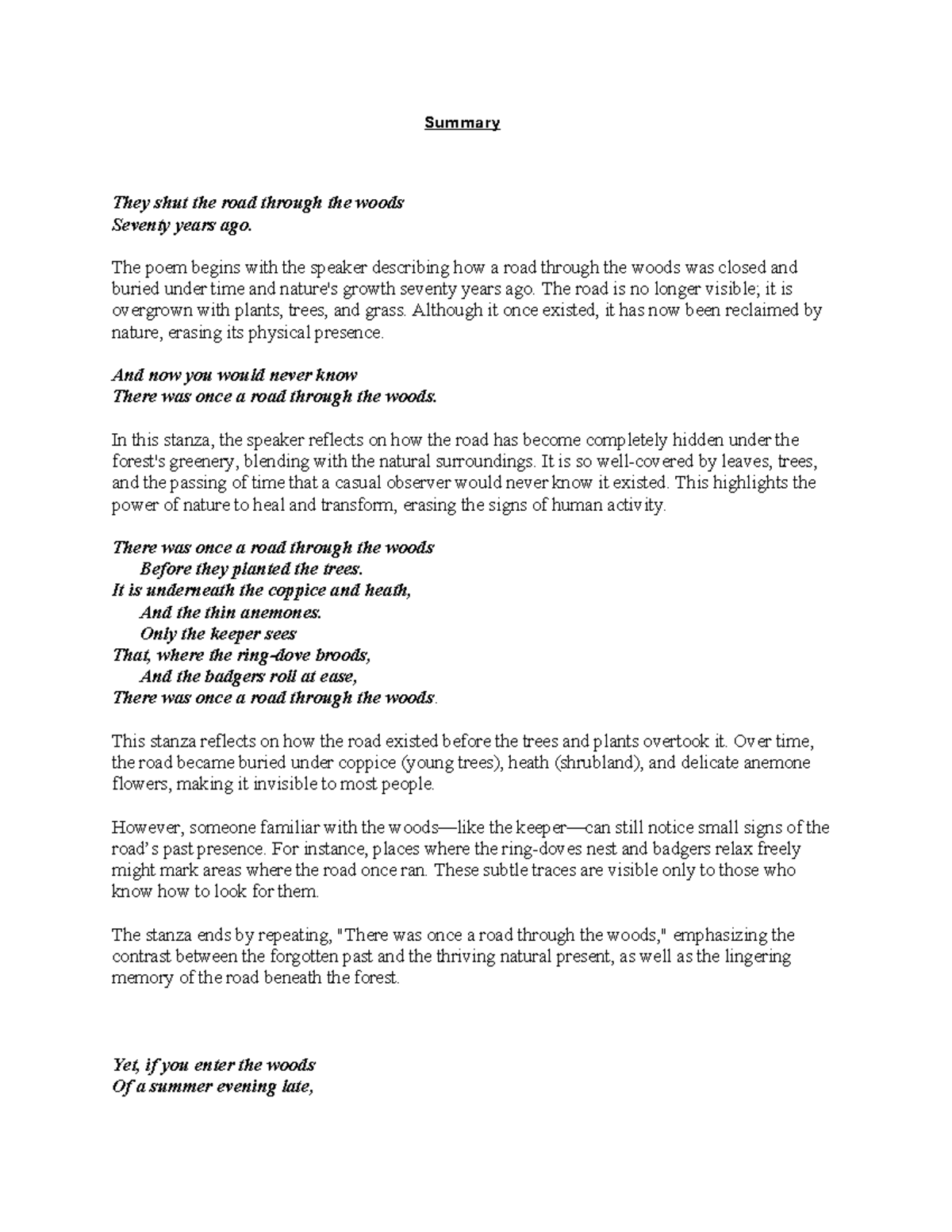 The Way Through the Woods (Poem) - Summary Analysis - Studocu