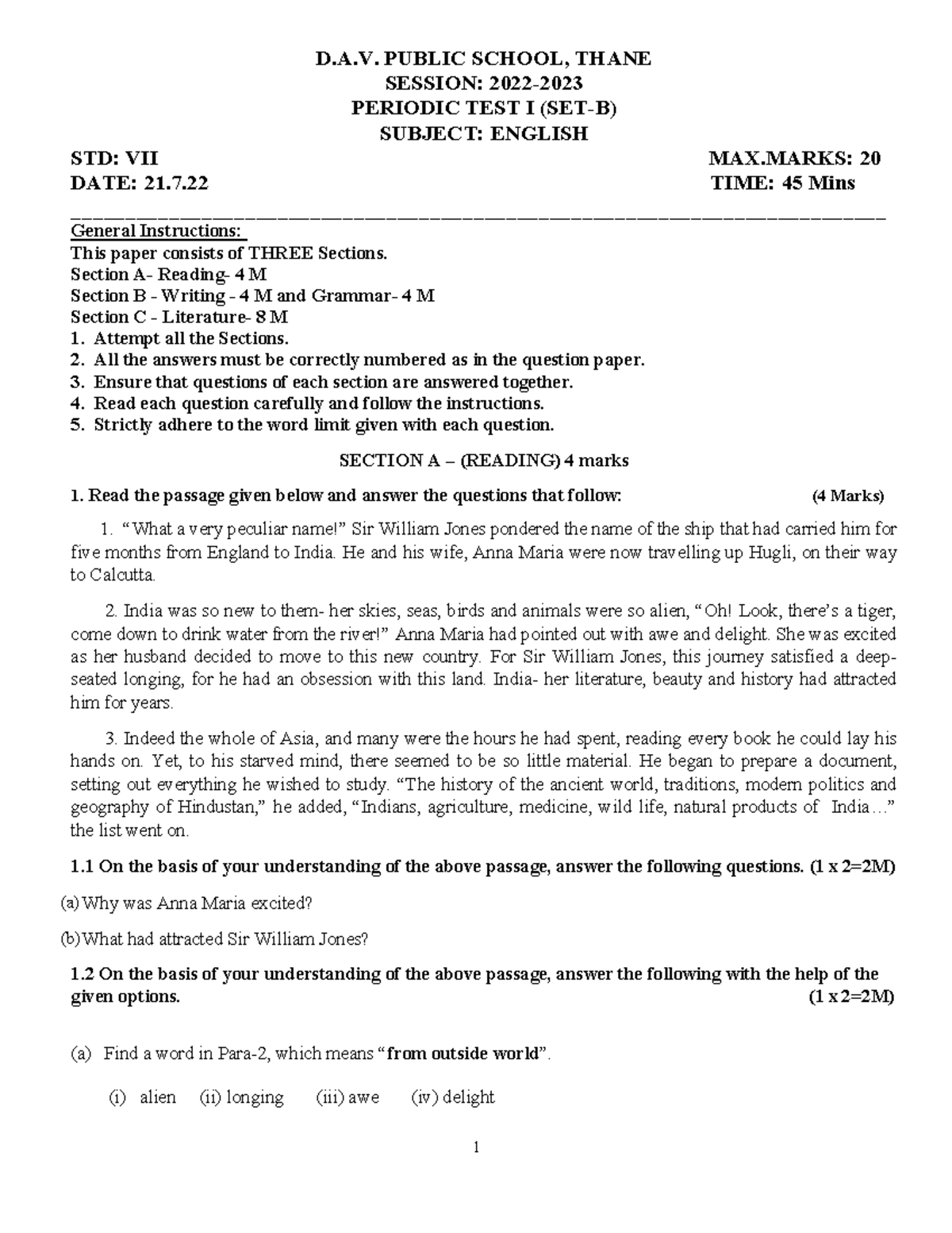 VII (PT 1) English Periodic Test I - Set B 2022-23 - Studocu