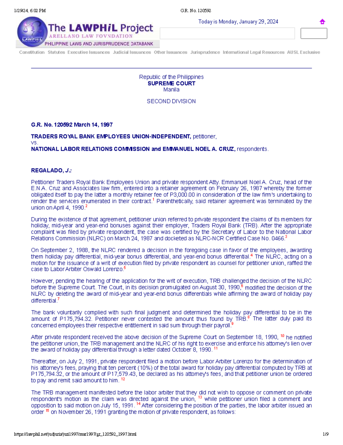 Traders Royal Bank Employees Union vs. NLRC: G.R. No. 120592 Case ...
