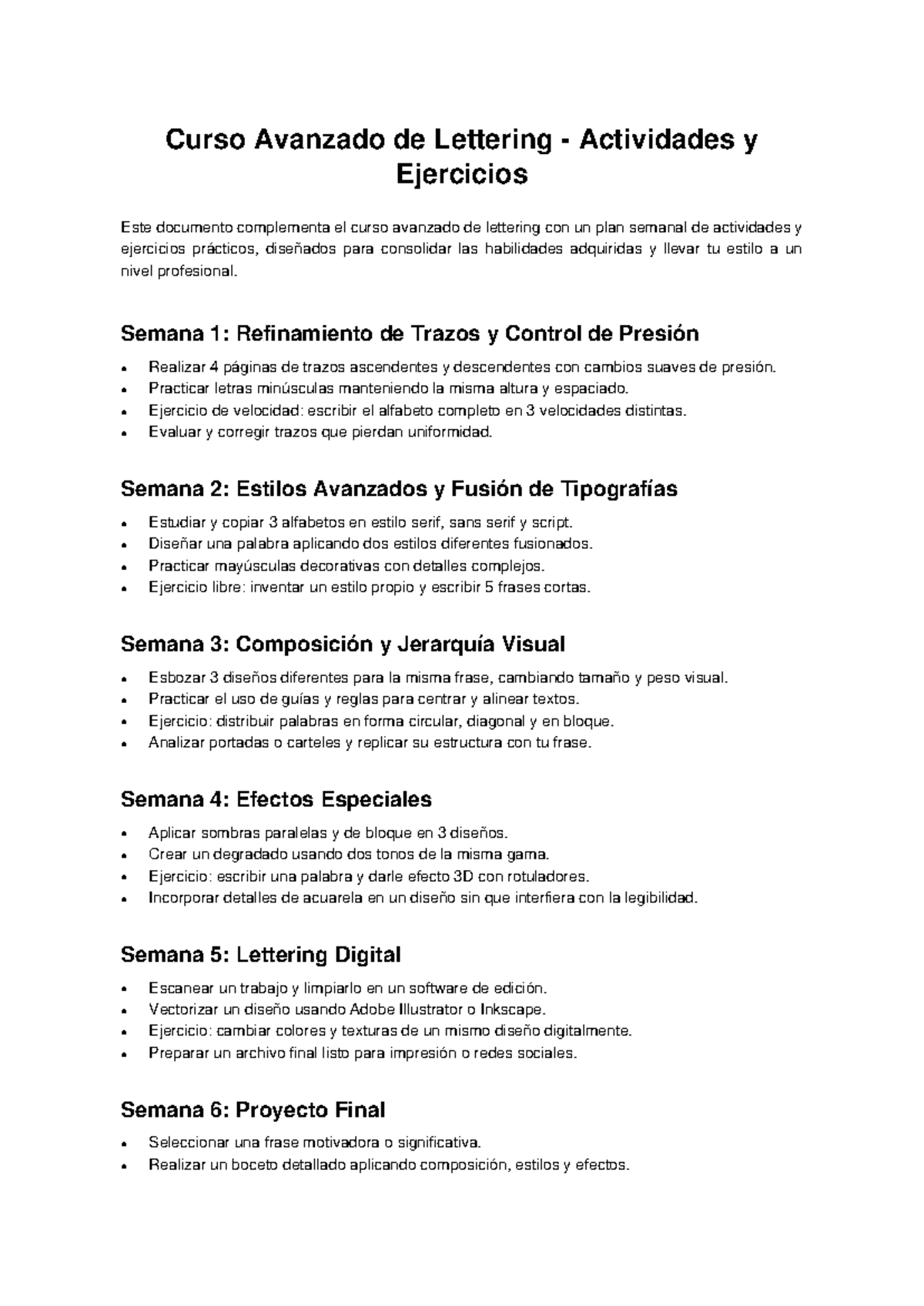 Curso Avanzado de Lettering: Actividades y Ejercicios Prácticos - Studocu