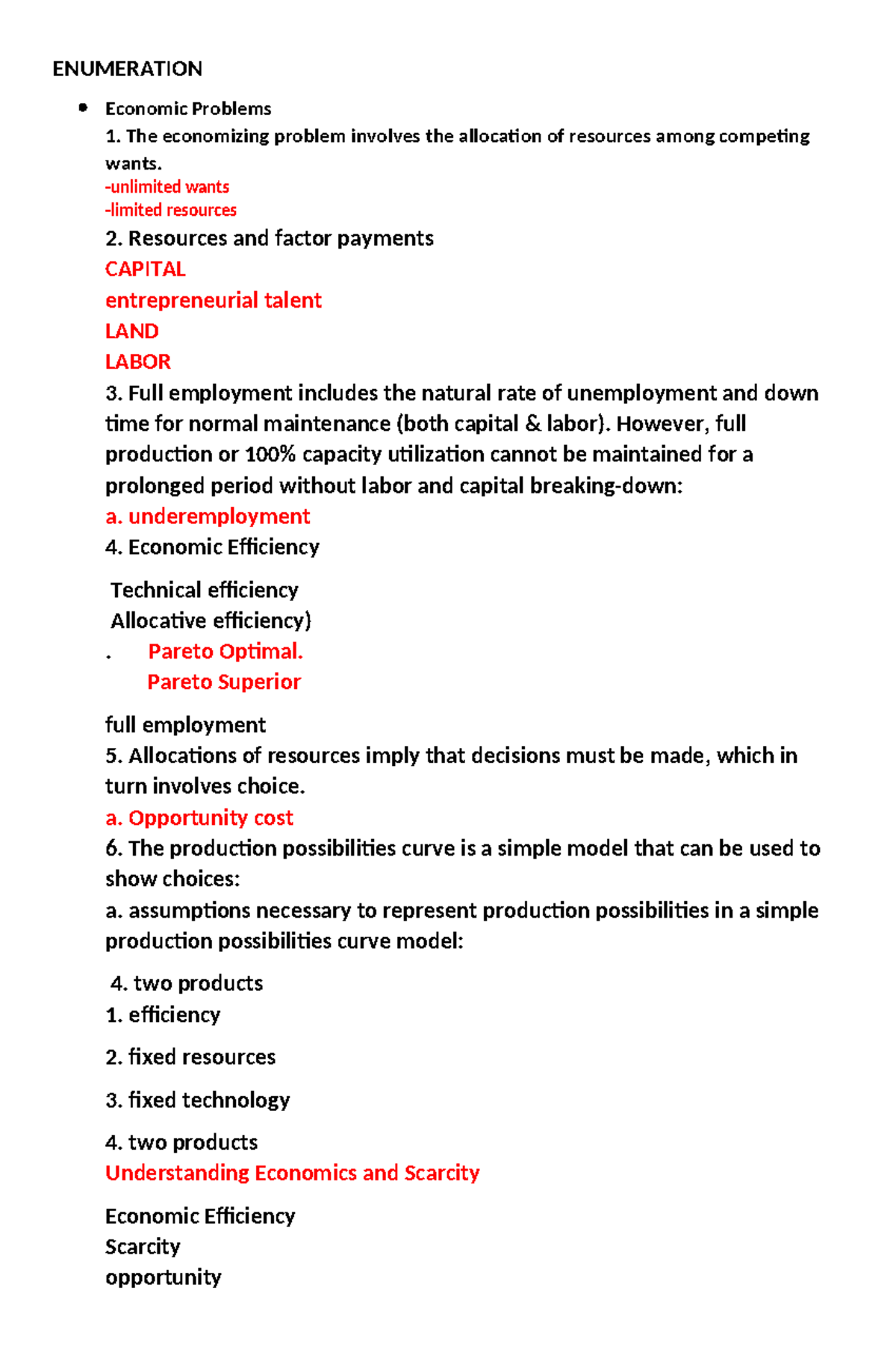 Enumeration of Basic Microeconomics Concepts: Economic Problems - Studocu