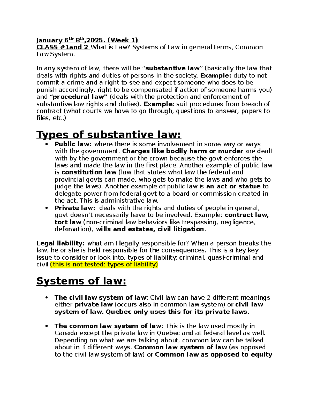 Gmgt3300 - Week 1-4 Class Notes on Law Systems and Constitution - Studocu