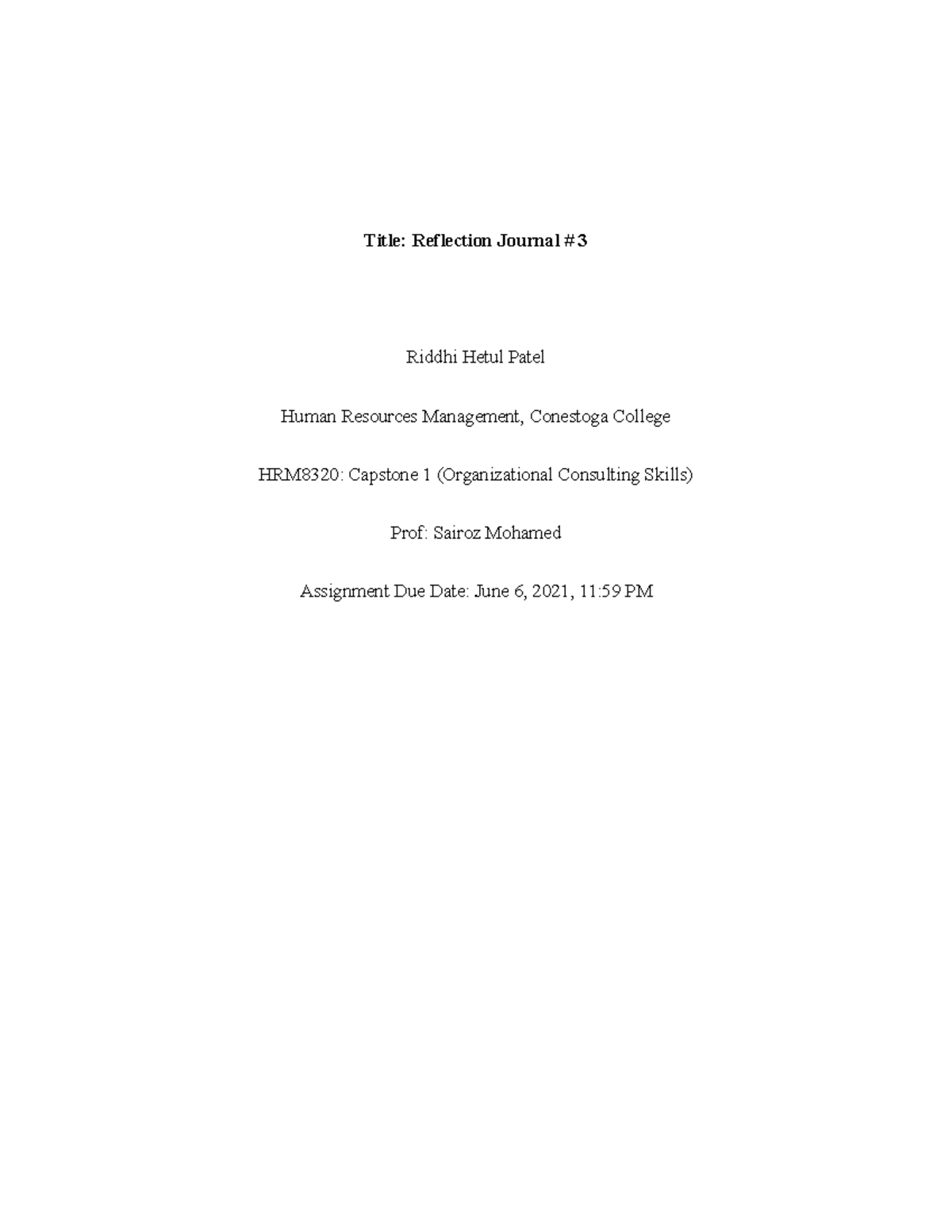 HRM8320: Reflection Journal for Weeks 1-4 in Capstone 1 Course - Studocu
