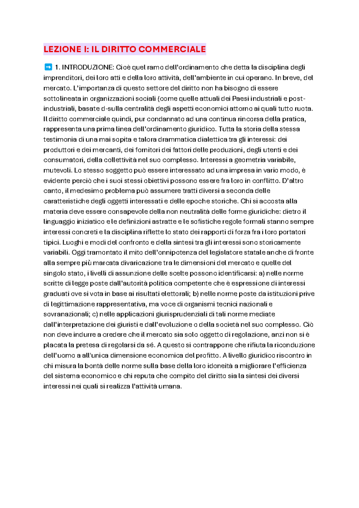 LEZIONE I: INTRODUZIONE AL DIRITTO COMMERCIALE 1 - Studocu