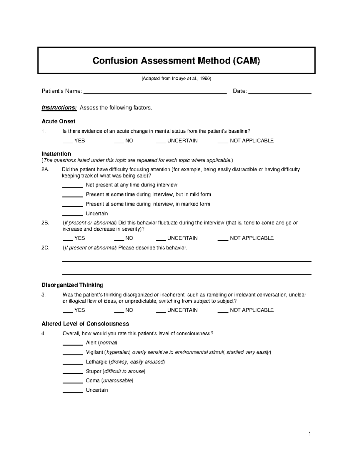 Confusion Assessment Method (CAM) Overview for Clinical Use - Studocu