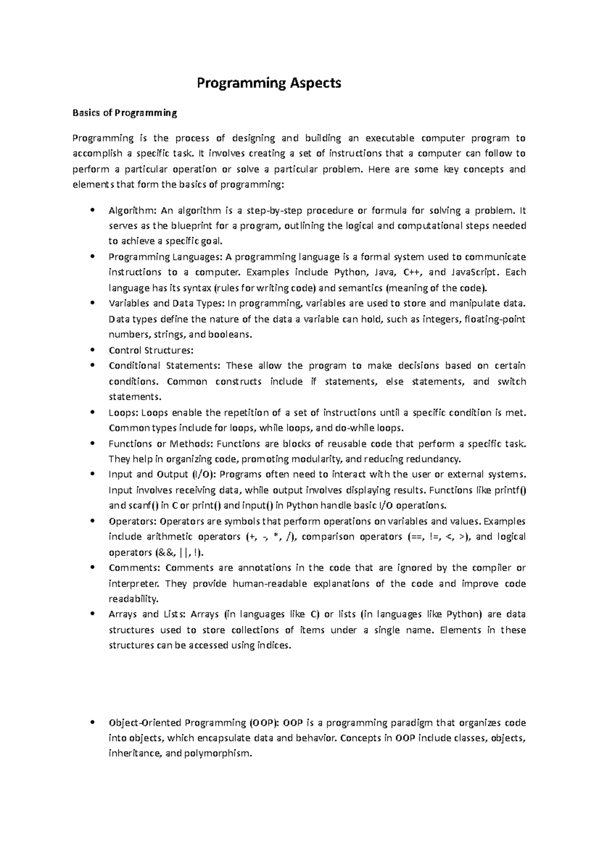 Unit 2: Intro to Programming Concepts and Paradigms - Studocu